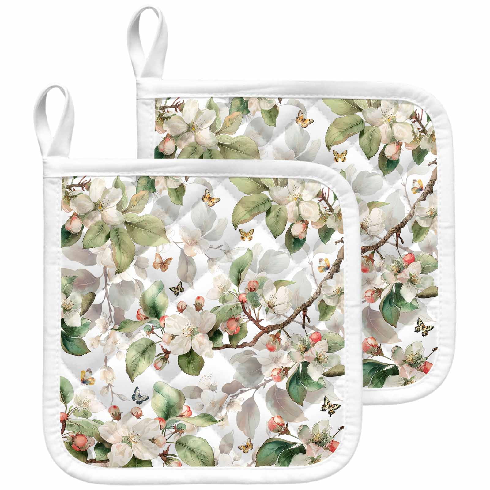 Spring Floral Pot Holders for Kitchen Heatproof Potholder, 2 Pack Green ...