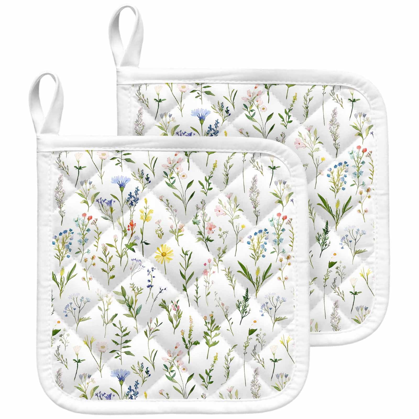 Spring Floral Pot Holders for Kitchen Heatproof Potholder, 2 Pack ...