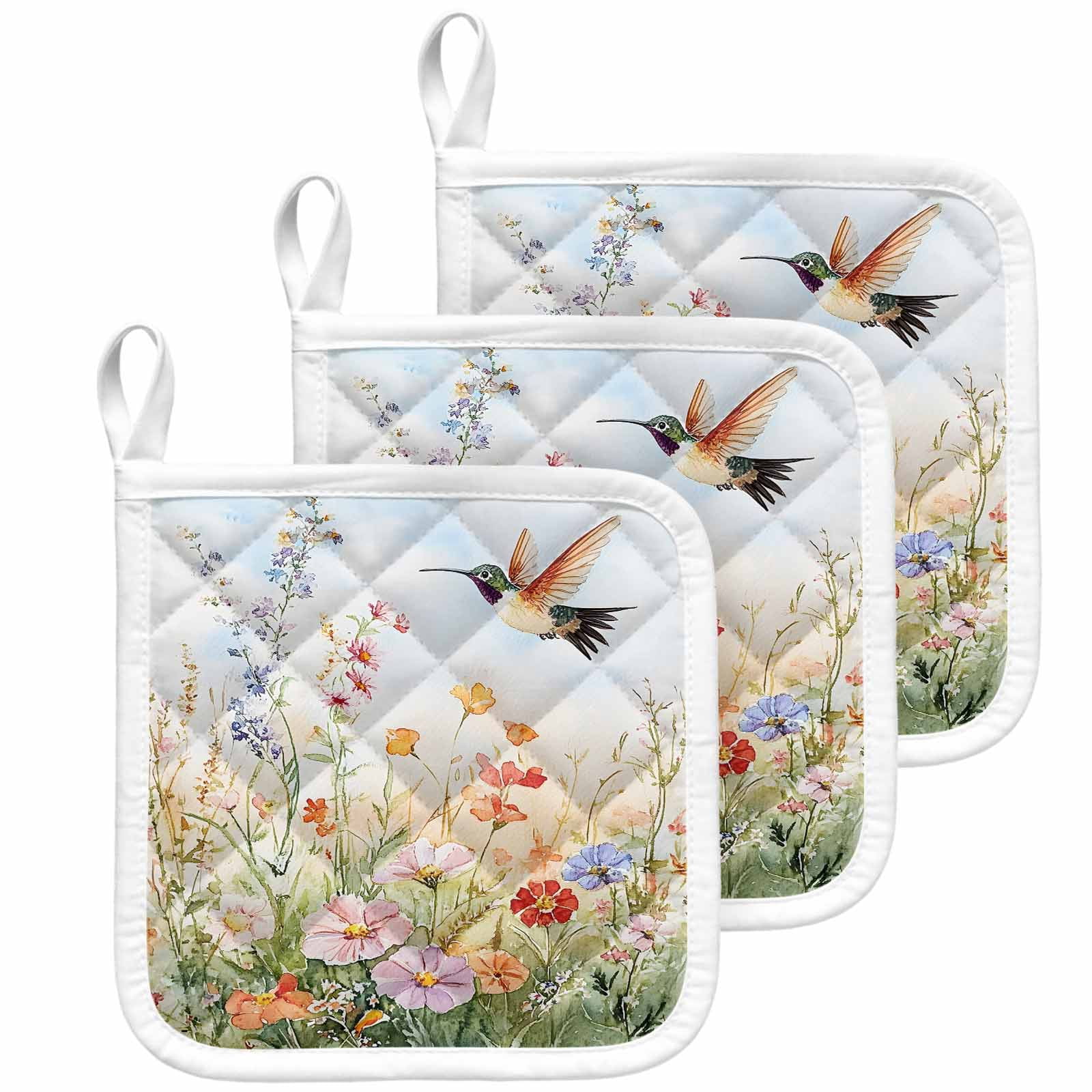 Spring Floral Pot Holders for Kitchen Heatproof Potholder, 3 Pack ...