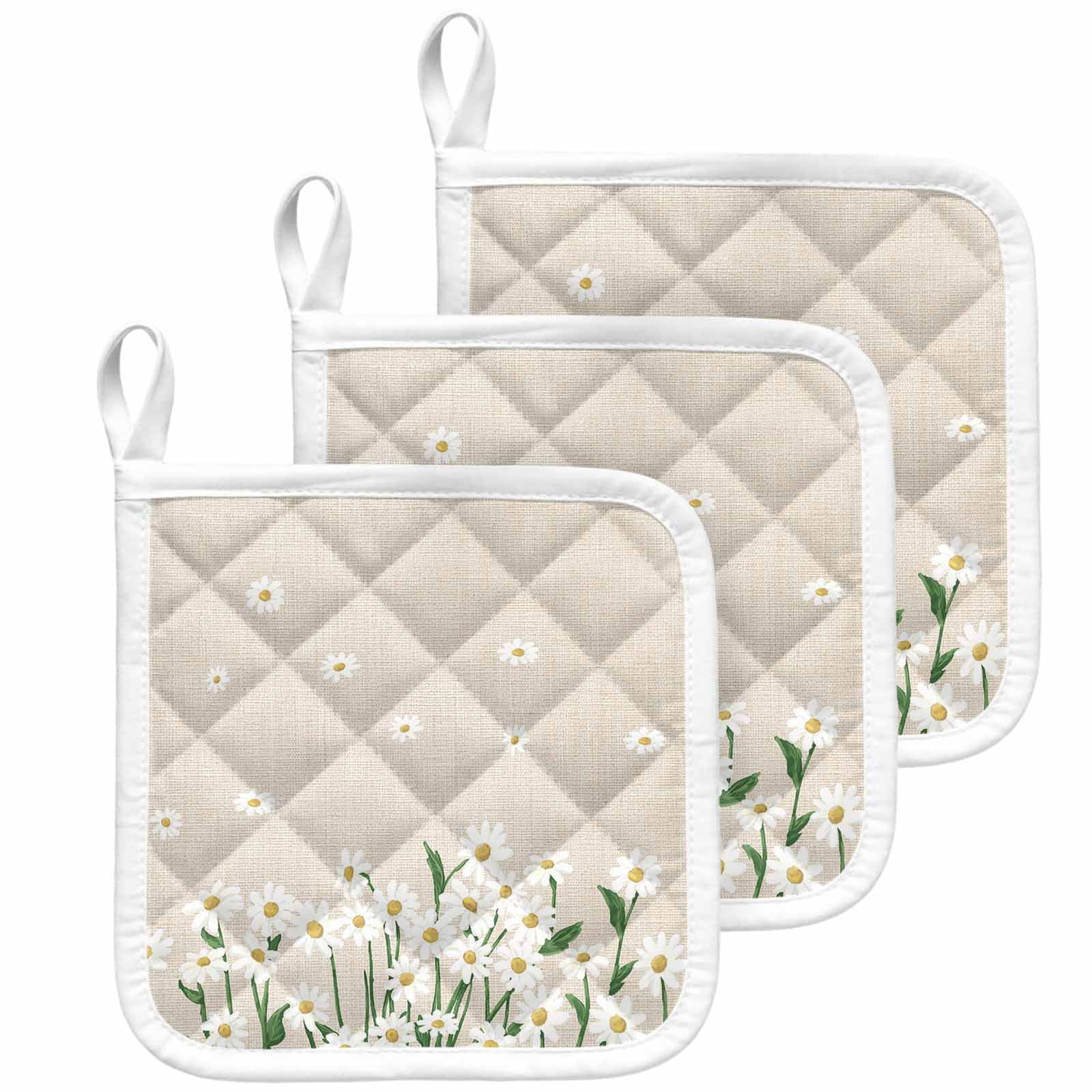 Spring Floral Pot Holders for Kitchen Heatproof Potholder, 3 Pack White ...