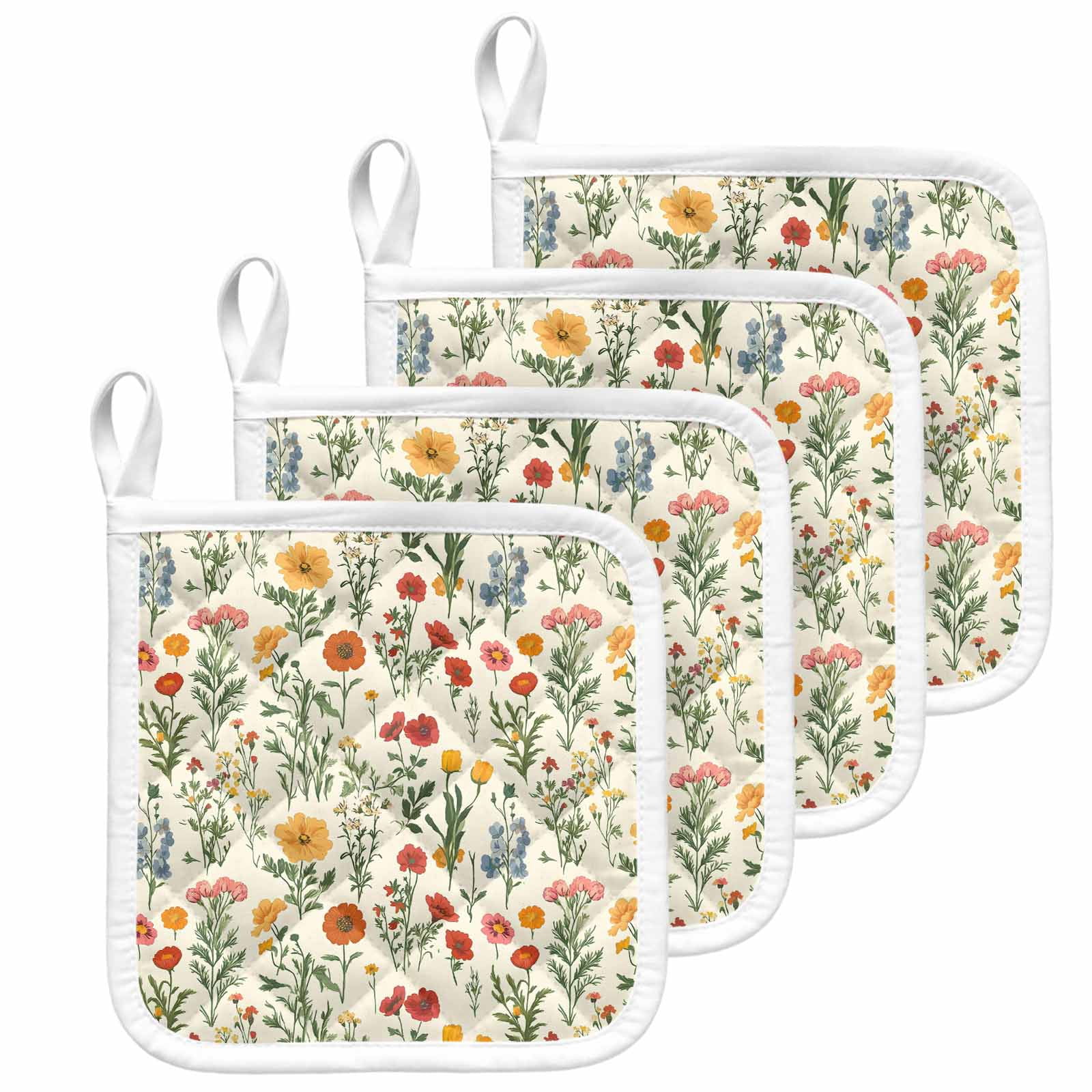Spring Floral Pot Holders for Kitchen Heatproof Potholder, 4 Pack ...