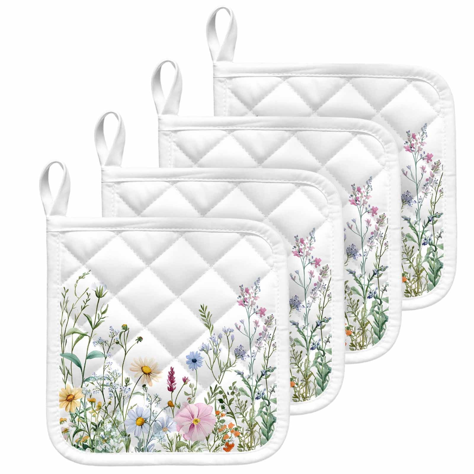 Spring Floral Pot Holders for Kitchen Heatproof Potholder, 4 Pack ...