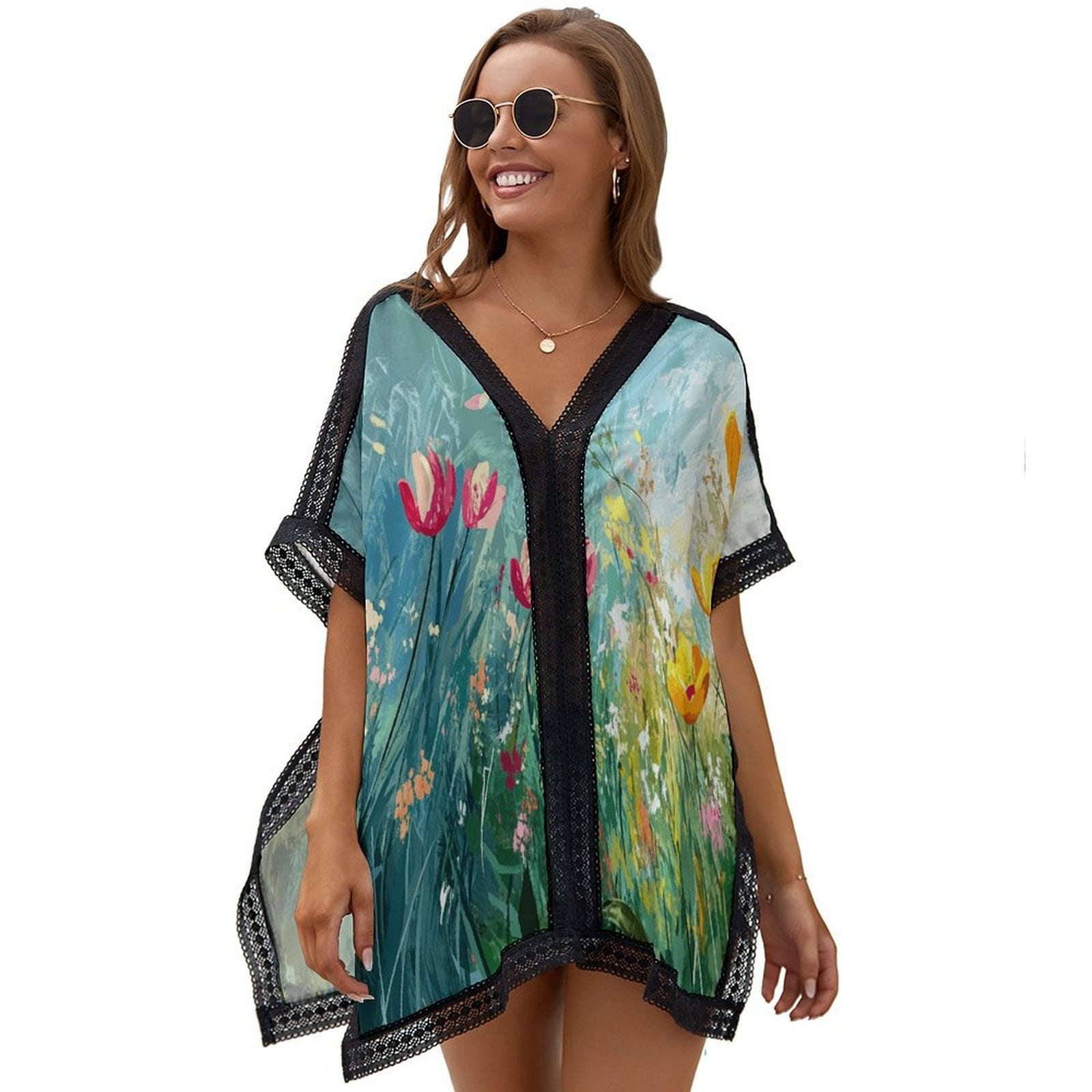 Spring Floral Printed Women's Swimsuit Cover Up Summer Swimsuit Dress ...