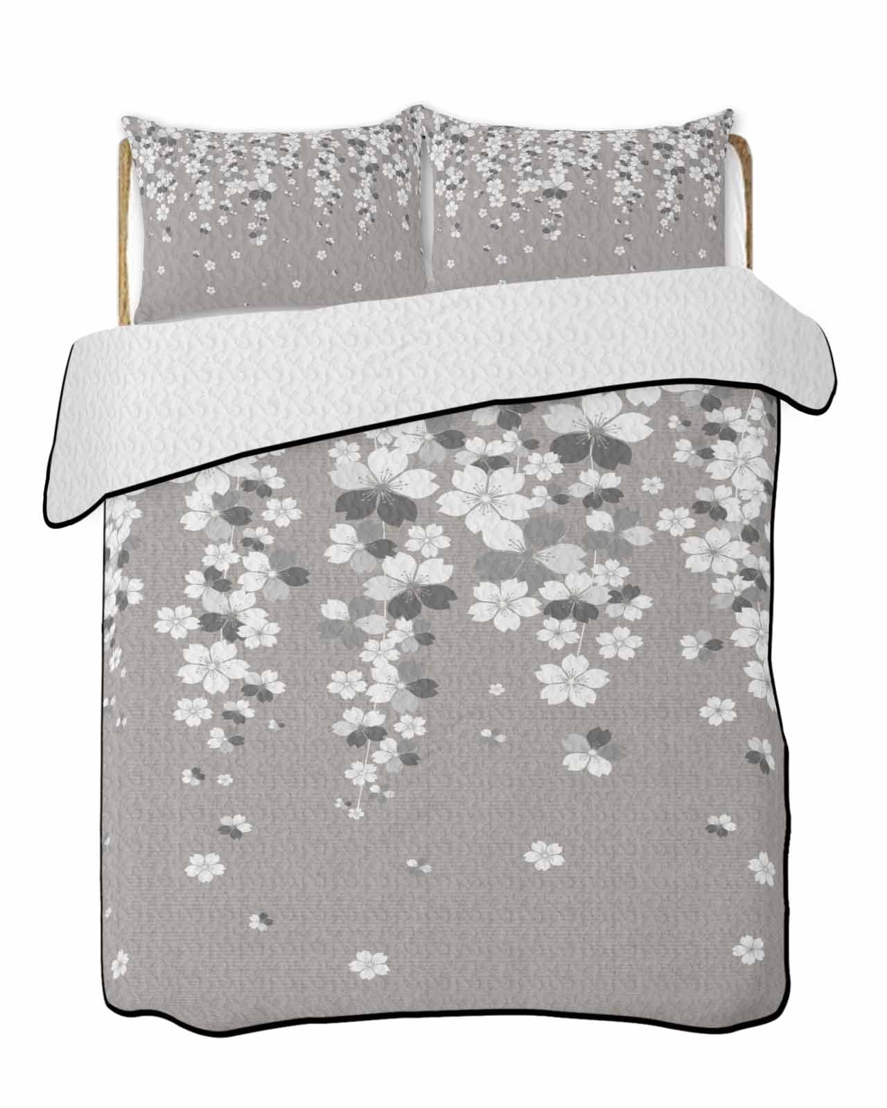 Spring Floral Quilts Bedding Set Full Size Japanese Watercolor Cherry ...