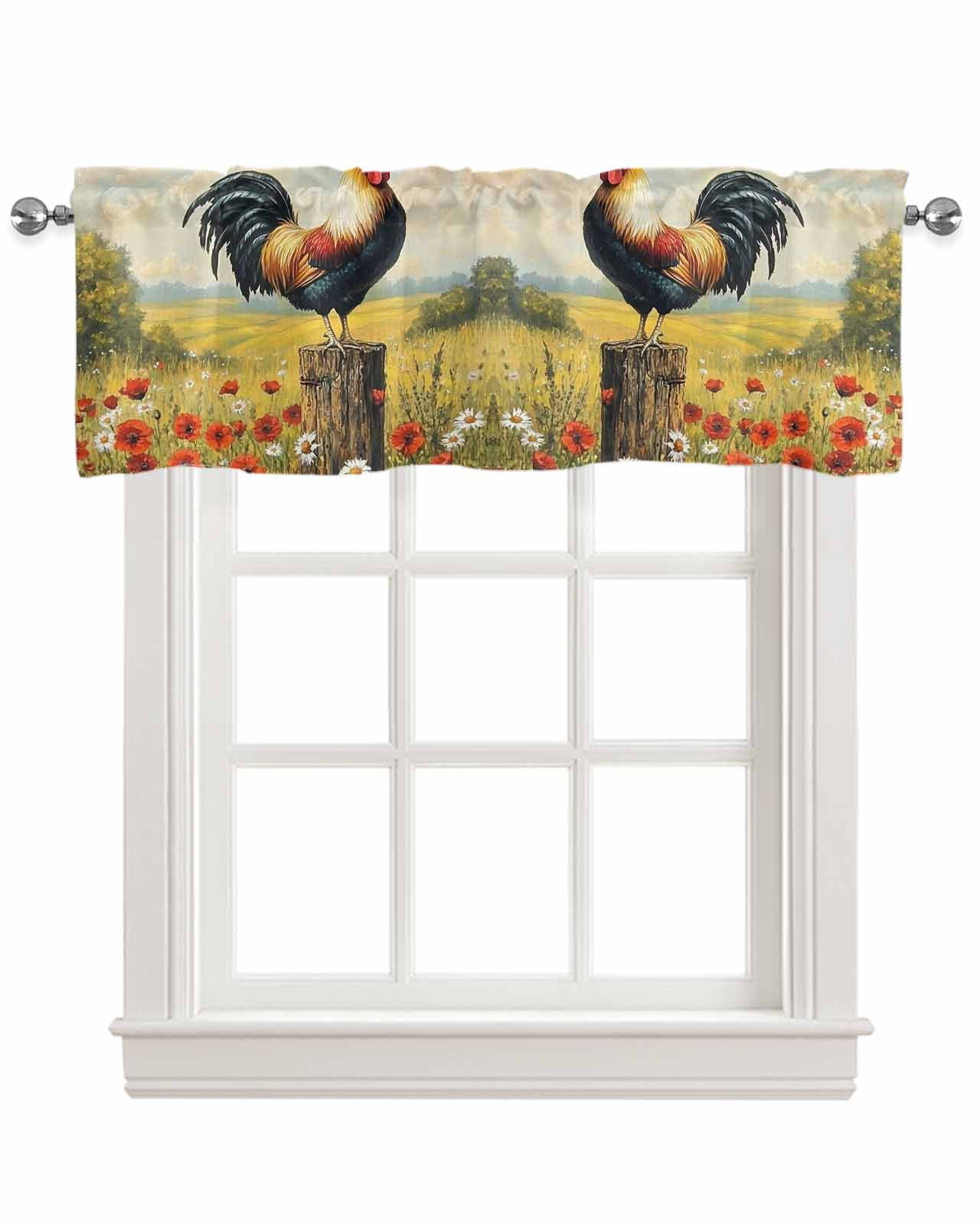 Spring Floral Rooster Kitchen Valances for Windows Farmhouse Linen ...