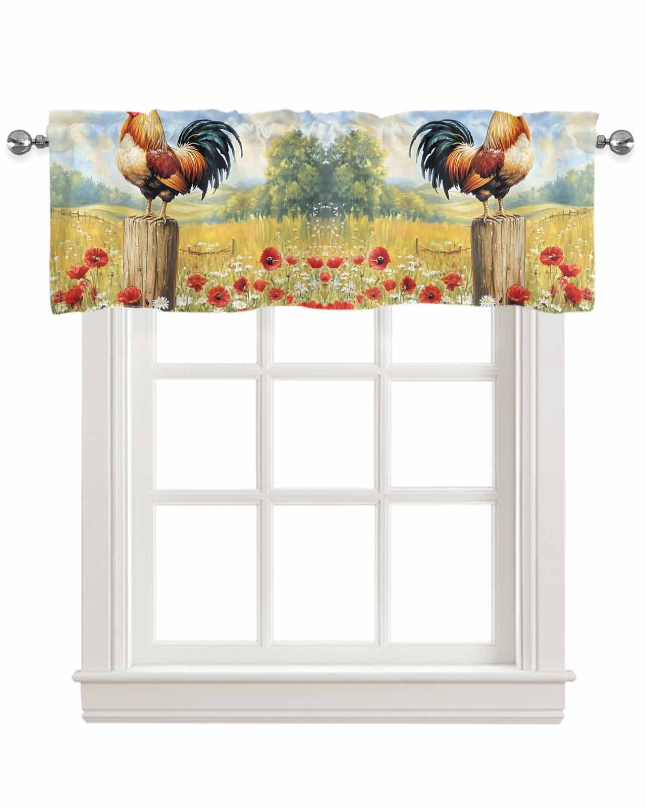 Spring Floral Rooster Kitchen Valances for Windows Farmhouse Linen ...