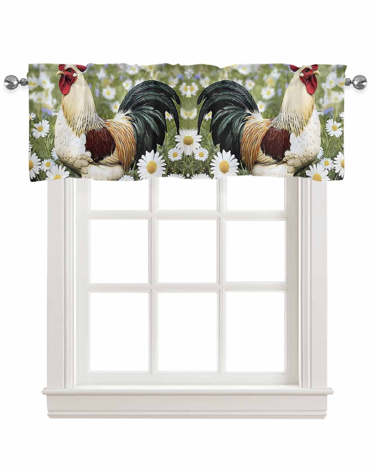 Spring Floral Rooster Kitchen Valances for Windows Farmhouse Linen ...