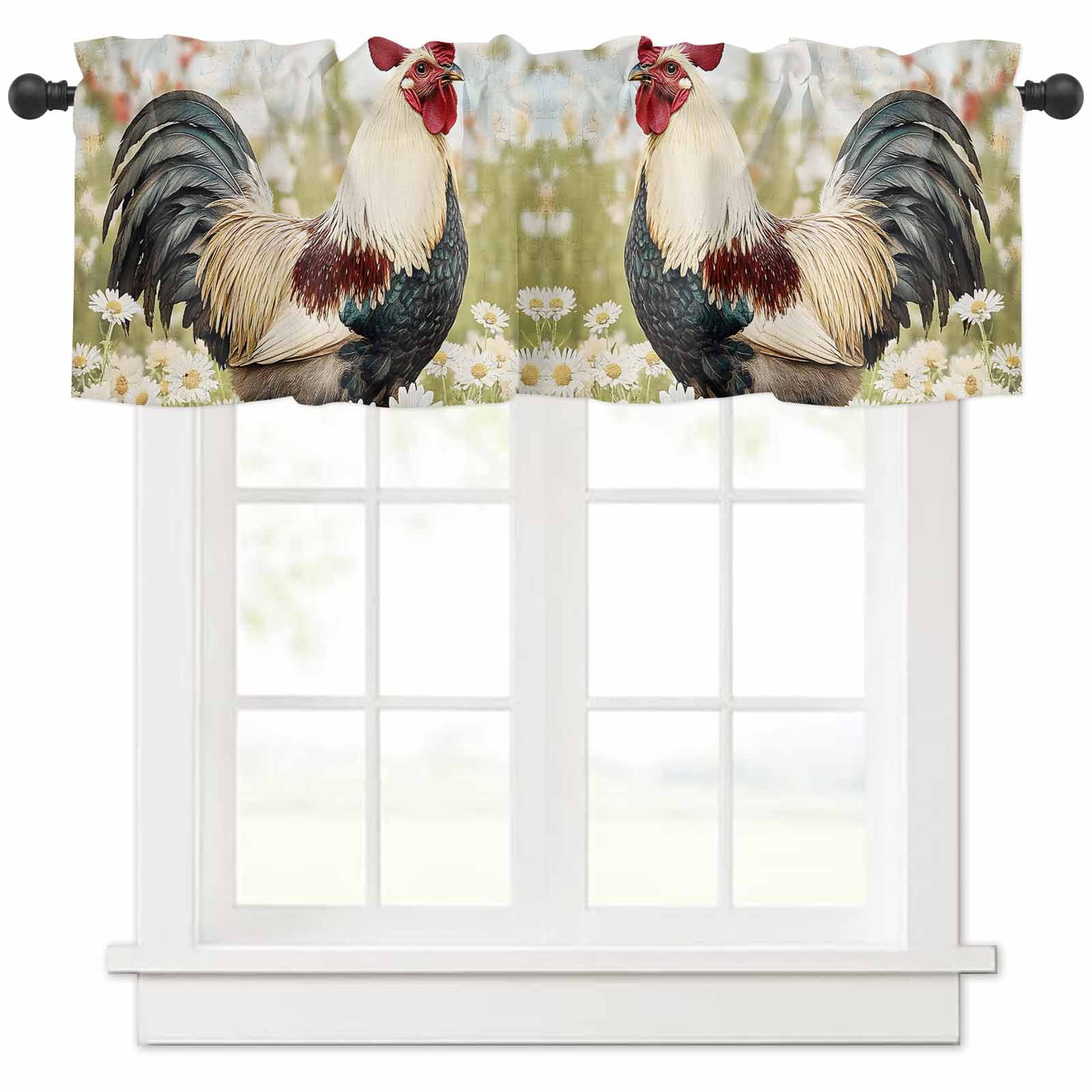 Spring Floral Rooster Valances for Windows Farmhouse Kitchen Curtains ...