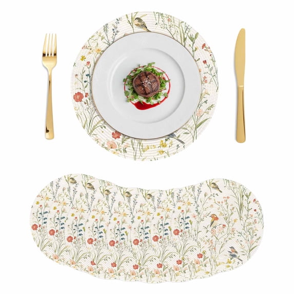 Spring Floral Round 15 Inch Placemats Set of 8, Summer Birds Botanical ...