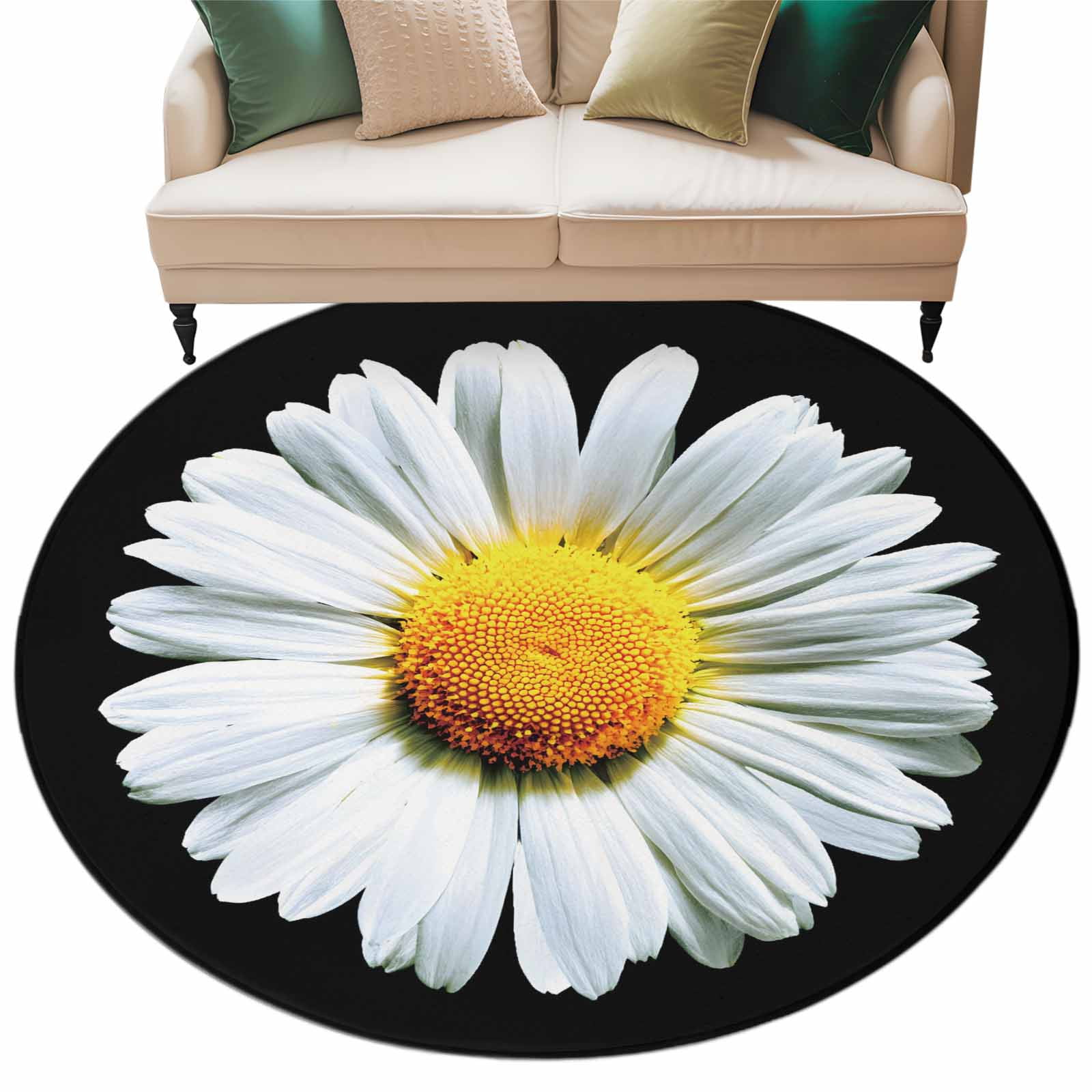 Spring Floral Round Area Rug 5ft Washable Large Round Rug for Living ...