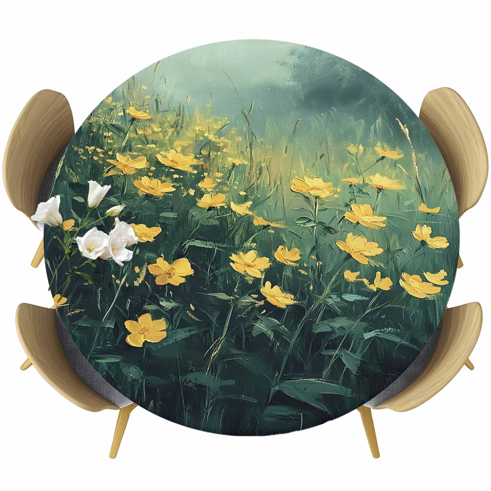 Spring Floral Round Tablecloth 36-44 Inch Round Fitted Table Cloth with ...