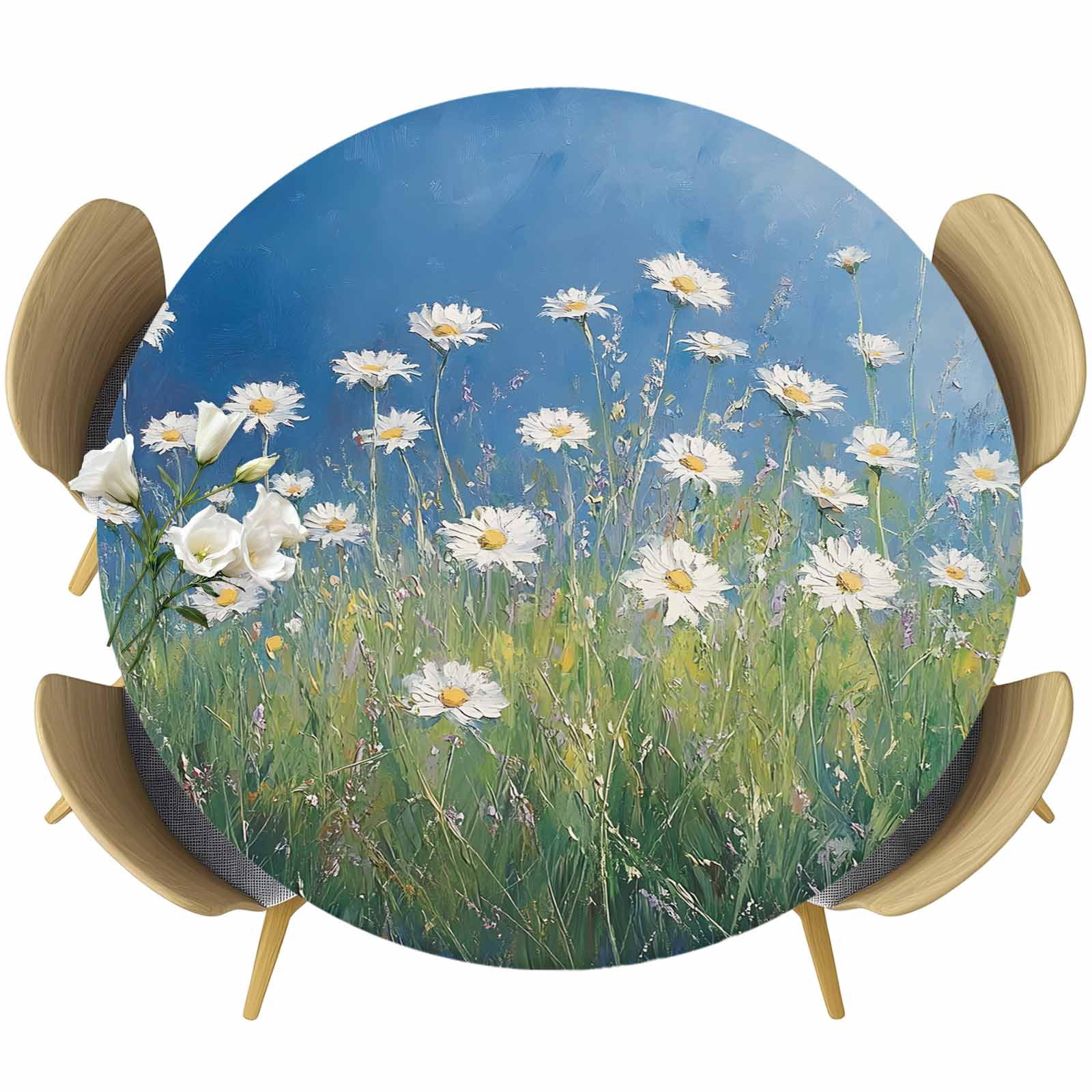 Spring Floral Round Tablecloth 36-44 Inch Round Fitted Table Cloth with ...