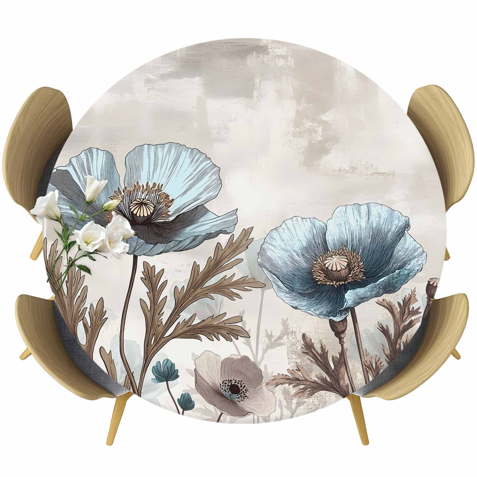 Spring Floral Round Tablecloth 36-44 Inch Round Fitted Table Cloth with ...