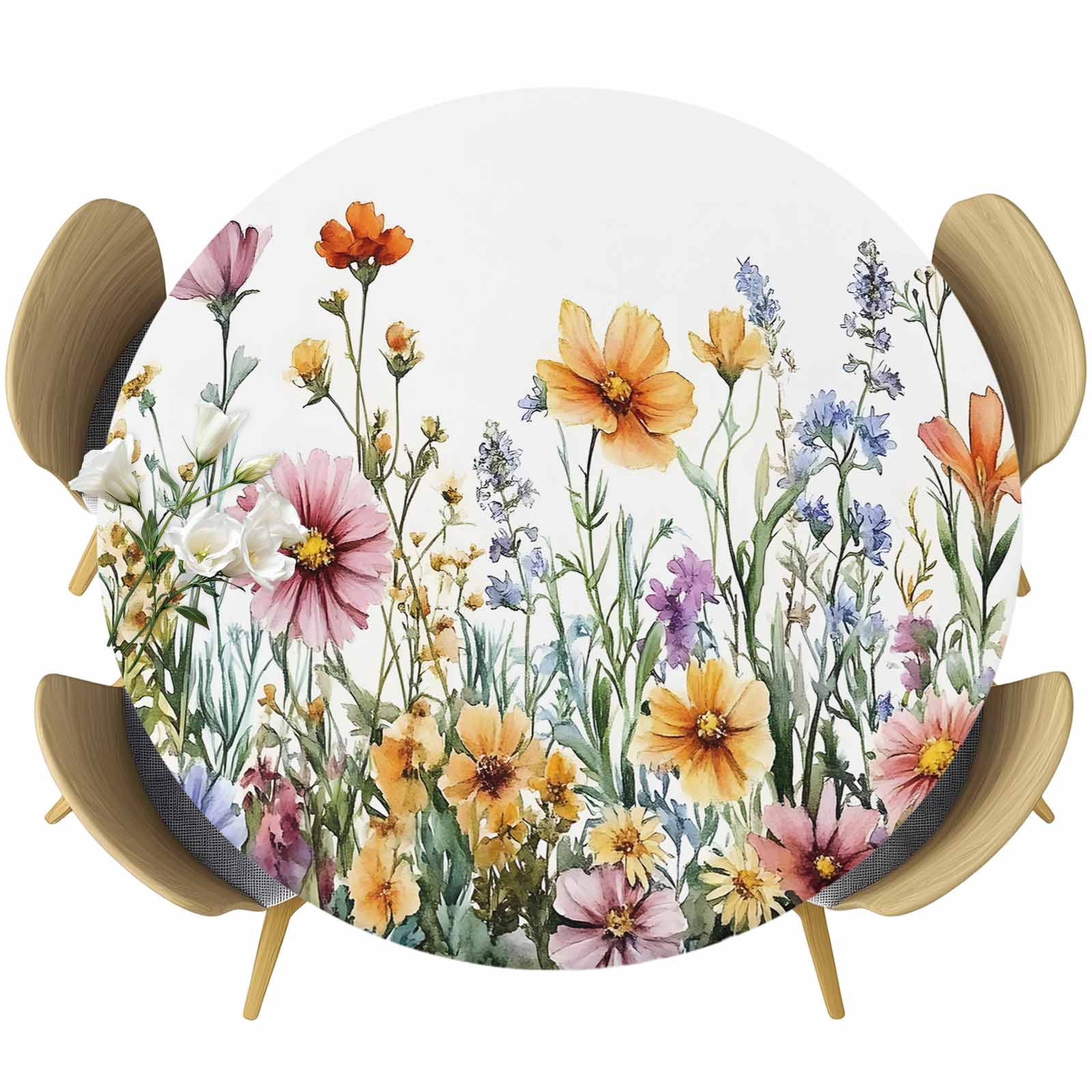 Spring Floral Round Tablecloth 36-44 Inch Round Fitted Table Cloth with ...