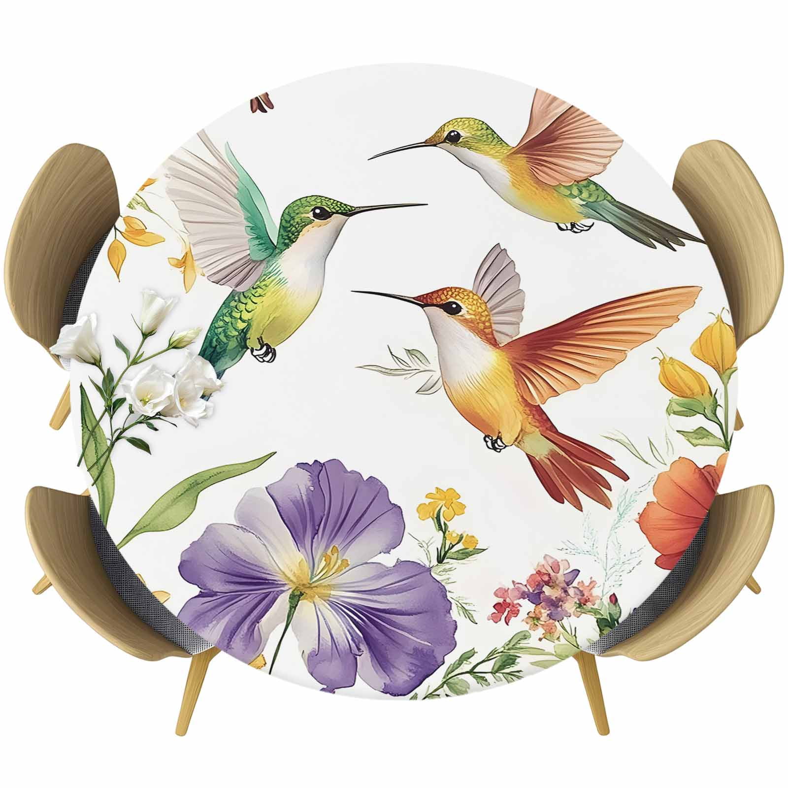 Spring Floral Round Tablecloth 55-60 Inch Round Fitted Table Cloth with ...