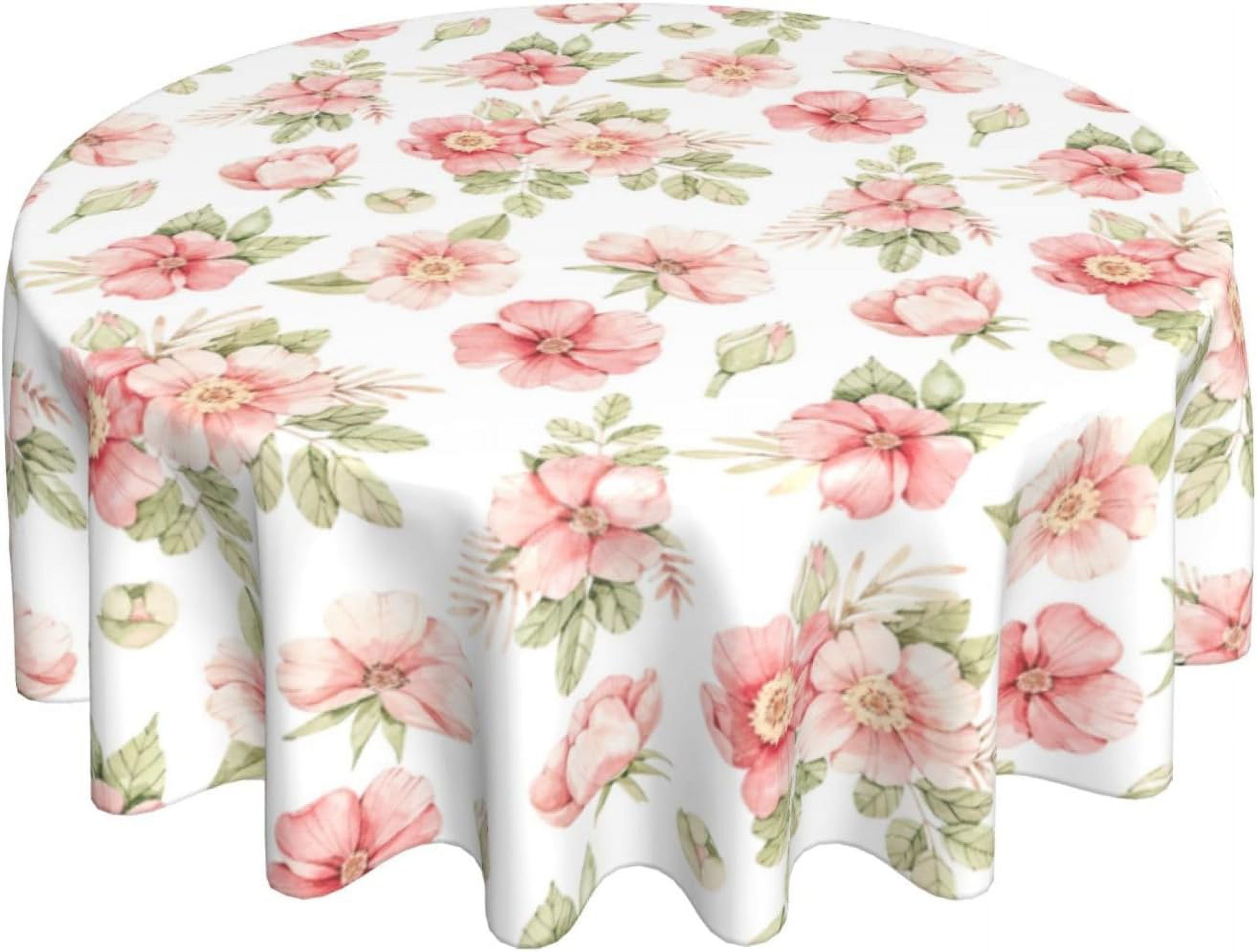 Spring Floral Round Tablecloth 60 Inch Watercolor Wildflower Leaf ...