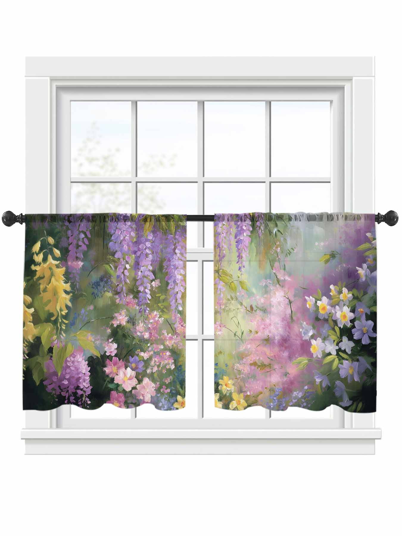 Spring Floral Sheer Curtains 2 Panels Set Pink Yellow Orange Flower Oil ...