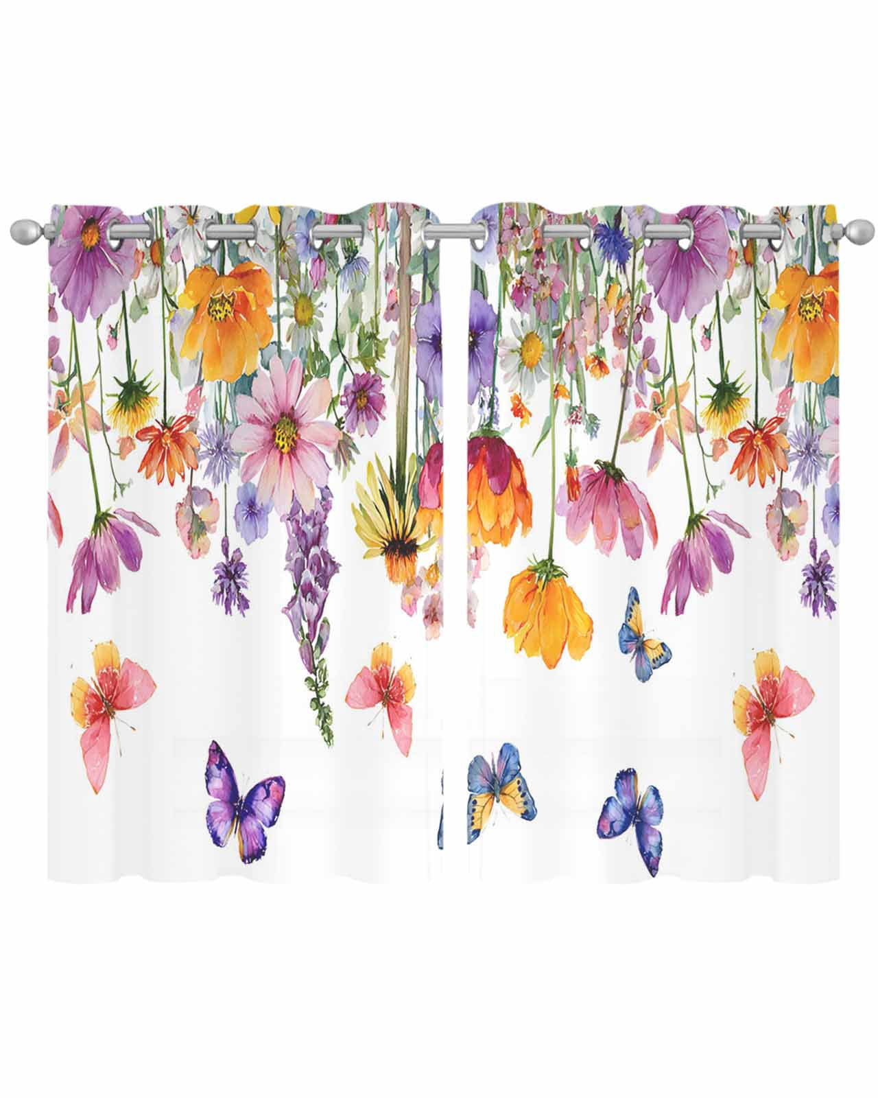 Spring Floral Sheer Curtains 39 Inch Length 2 Panels Set for Living ...