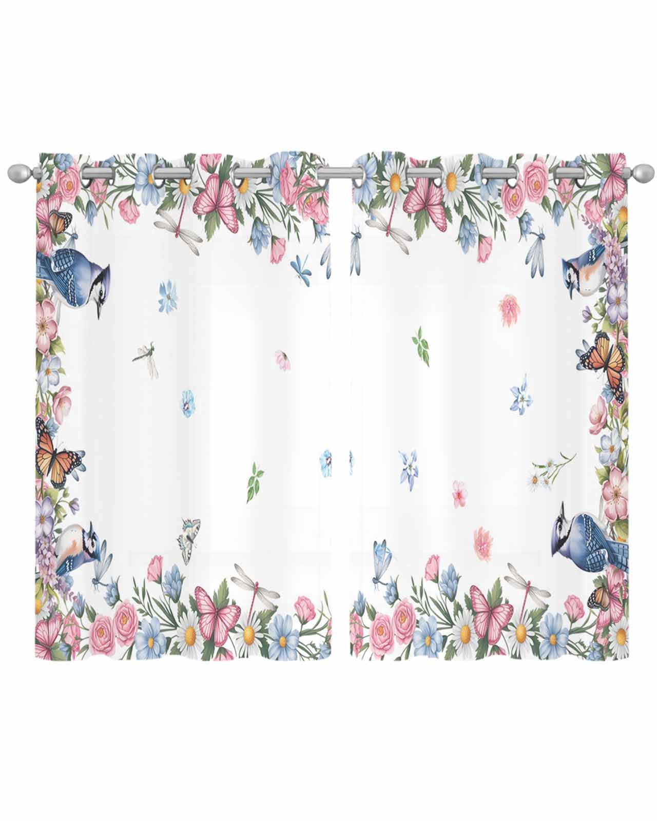 Spring Floral Sheer Curtains 39 Inch Length 2 Panels Set for Living ...