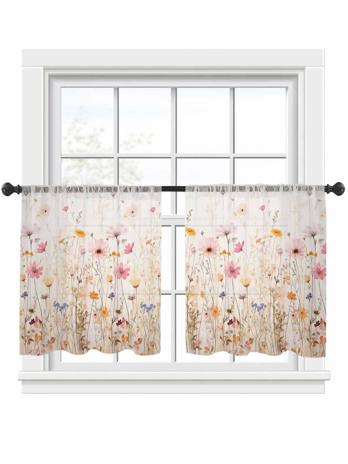 Spring Floral Sheer Curtains 54 Inch Length 2 Panels Set, Semi ...