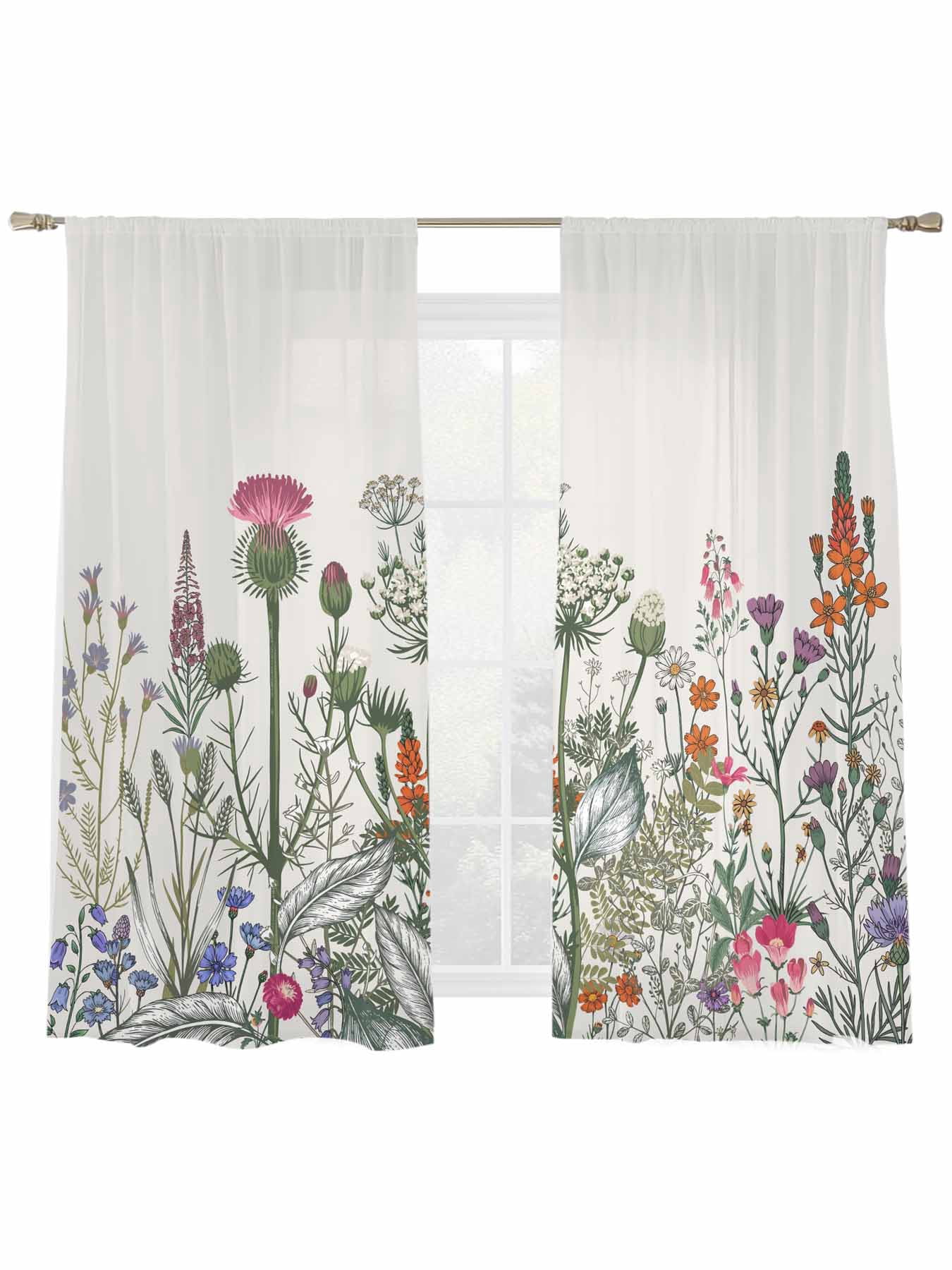 Spring Floral Sheer Curtains 72 Inch Length 2 Panels Set, Semi ...