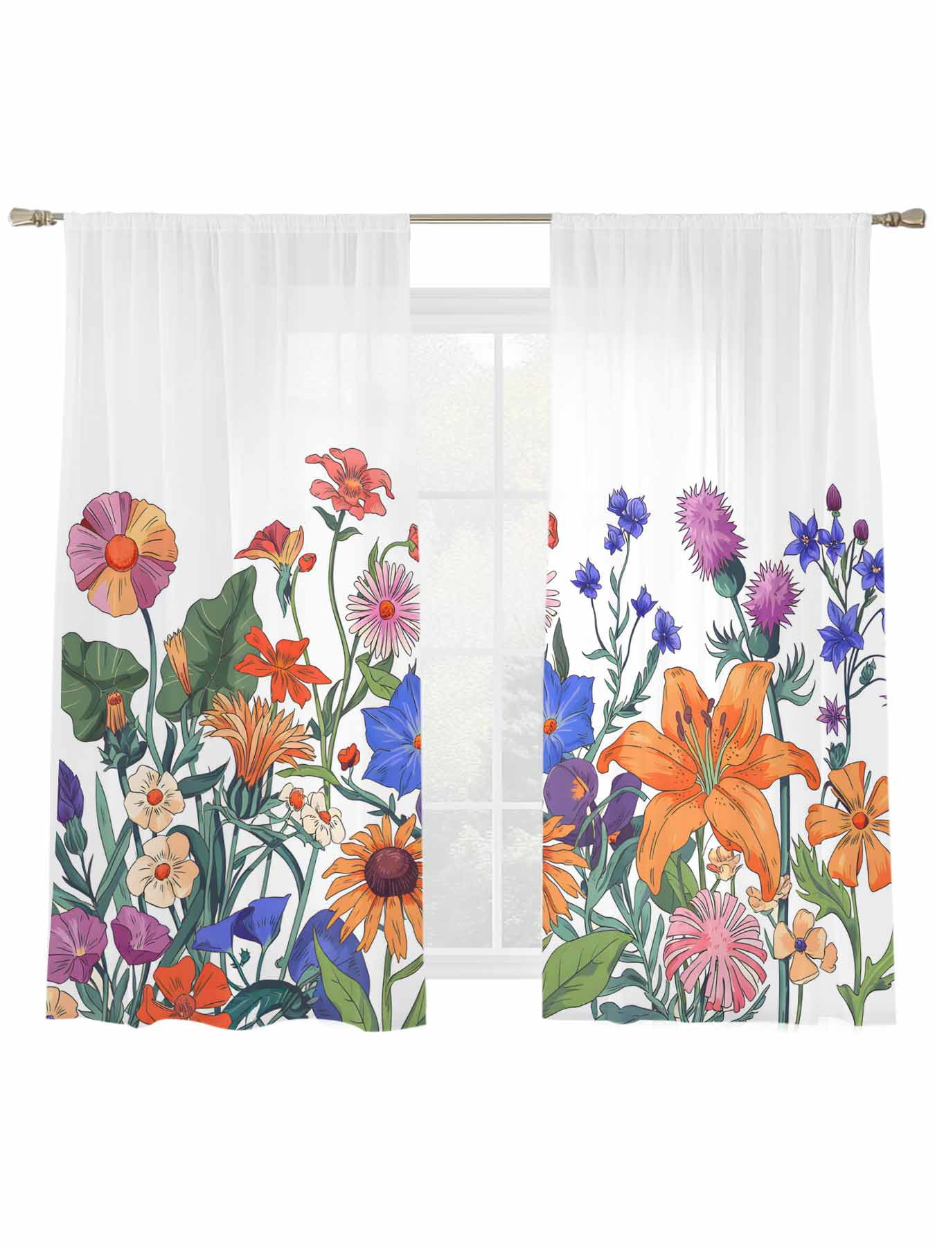 Spring Floral Sheer Curtains 72 Inch Length 2 Panels Set, Semi ...