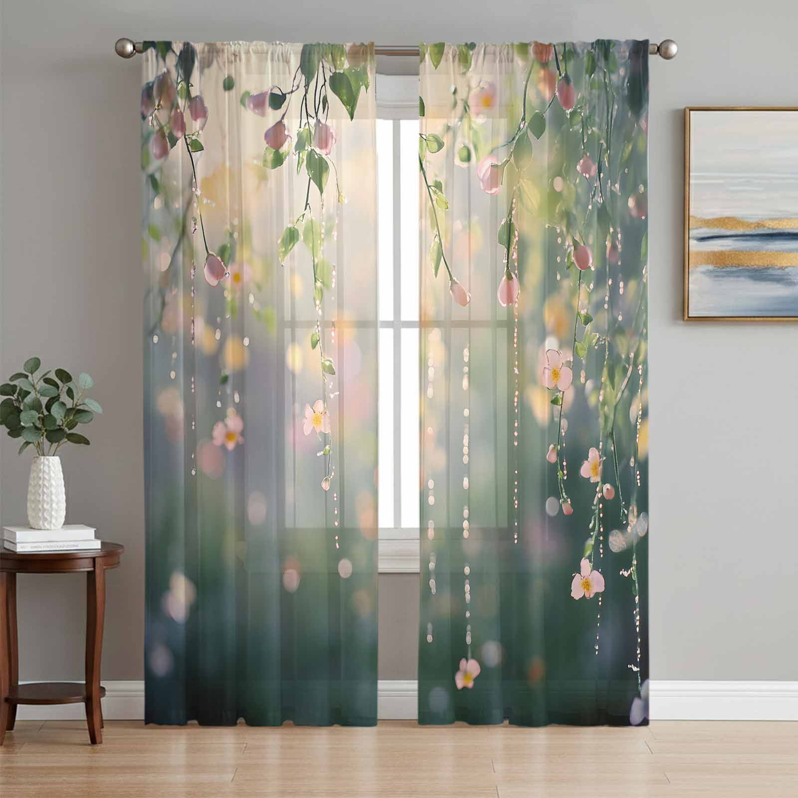 Spring Floral Sheer Curtains 84 Inch Length 2 Panels Set, Farmhouse ...