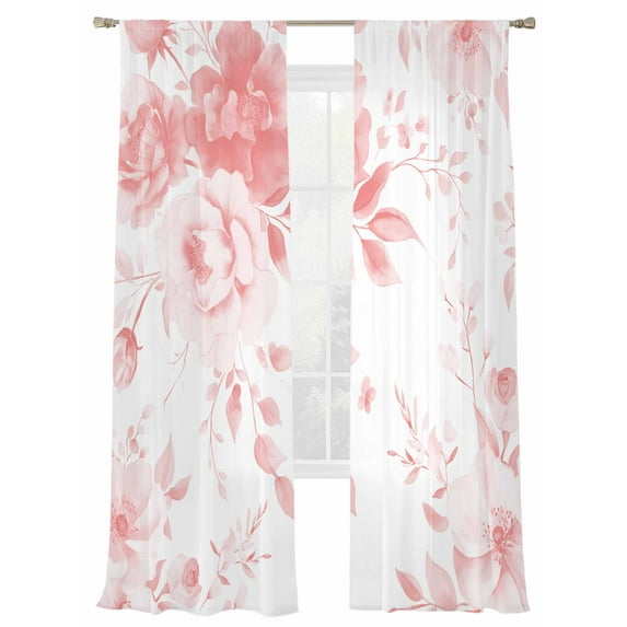 Spring Floral Sheer Curtains for Living Room Bedroom, Classic Pink ...