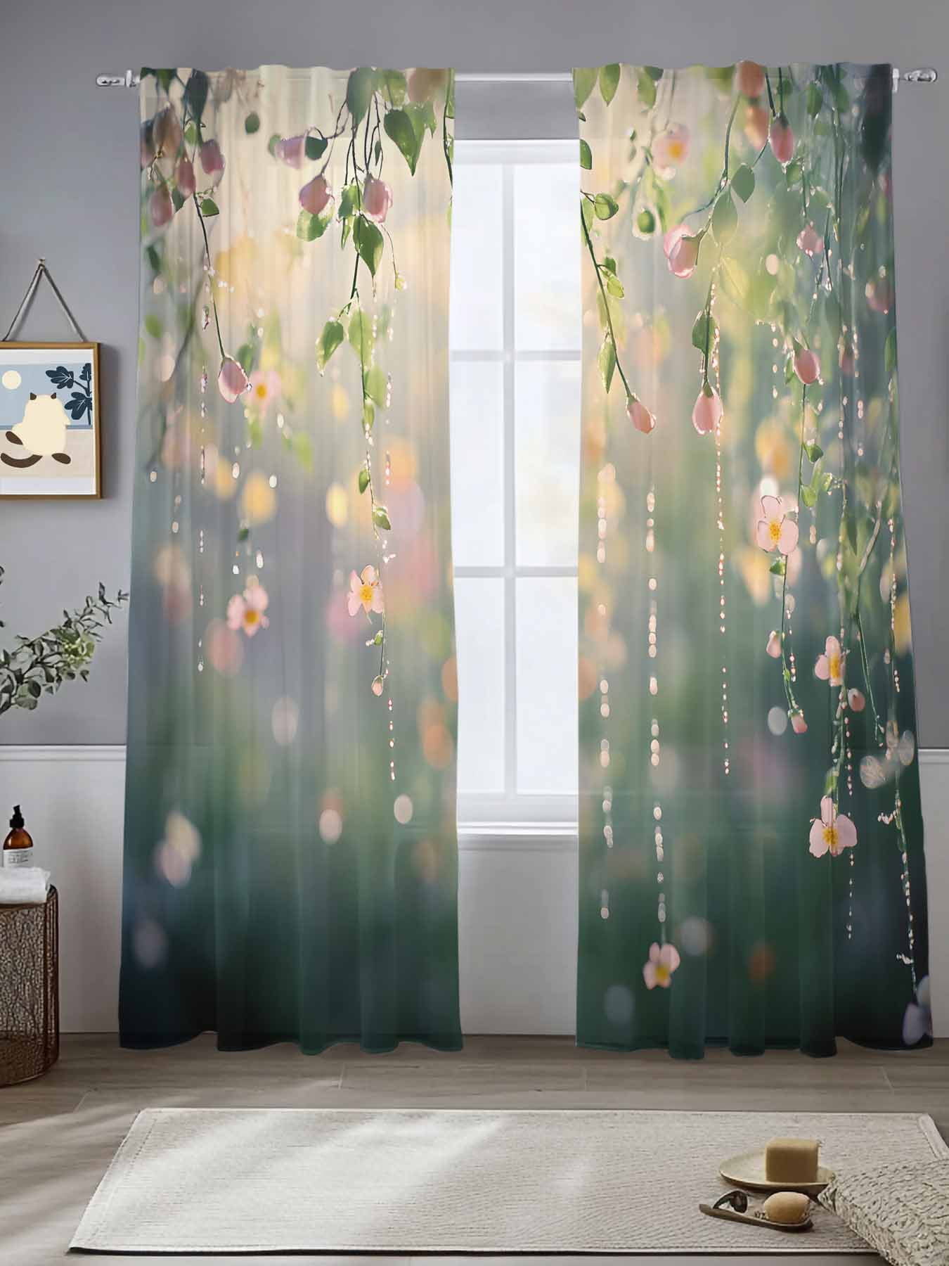 Spring Floral Sheer Curtains for Living Room Bedroom Farmhouse ...