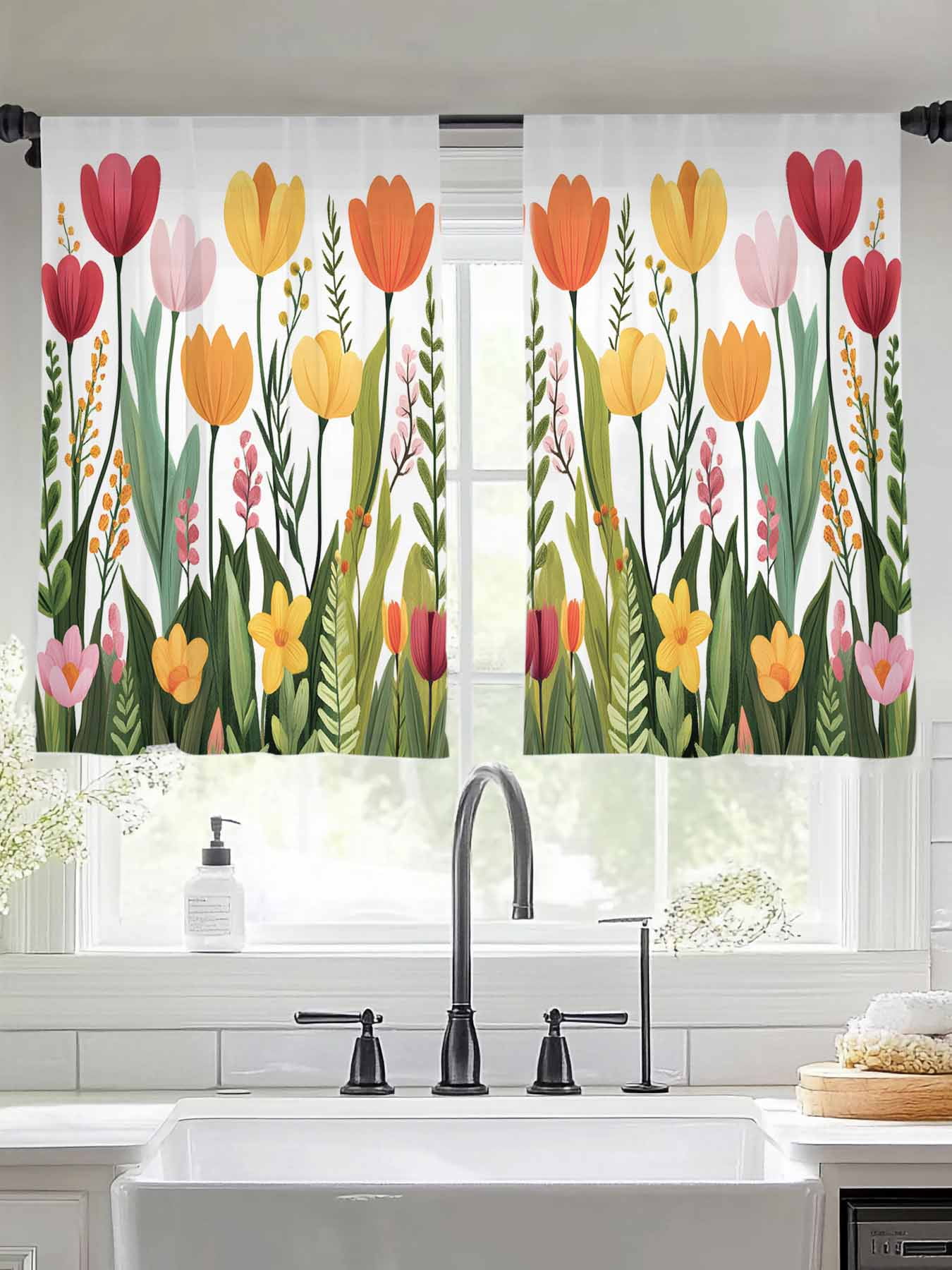 Spring Floral Sheer Curtains for Living Room Bedroom Modern Country ...