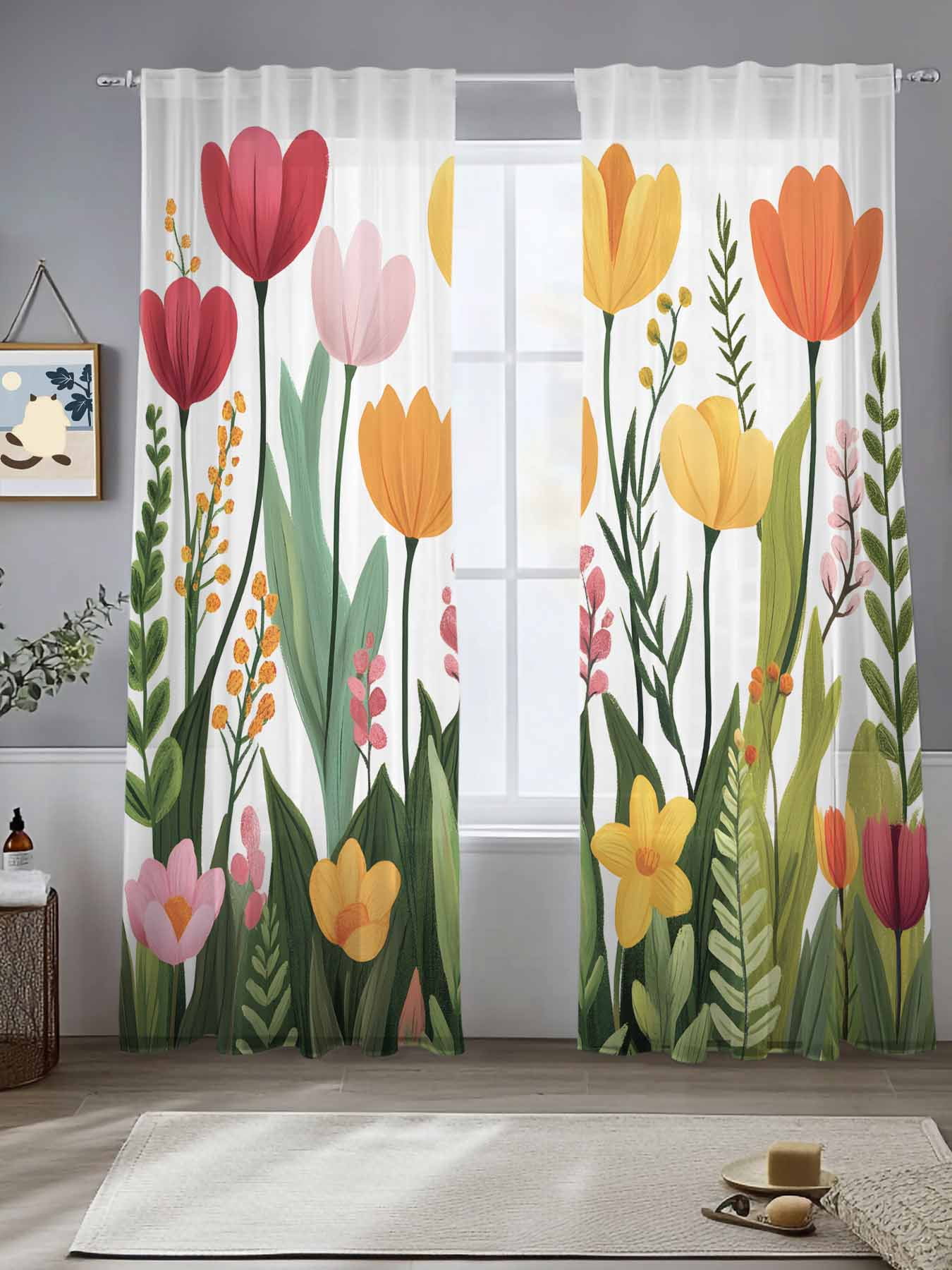 Spring Floral Sheer Curtains for Living Room Bedroom Modern Country ...