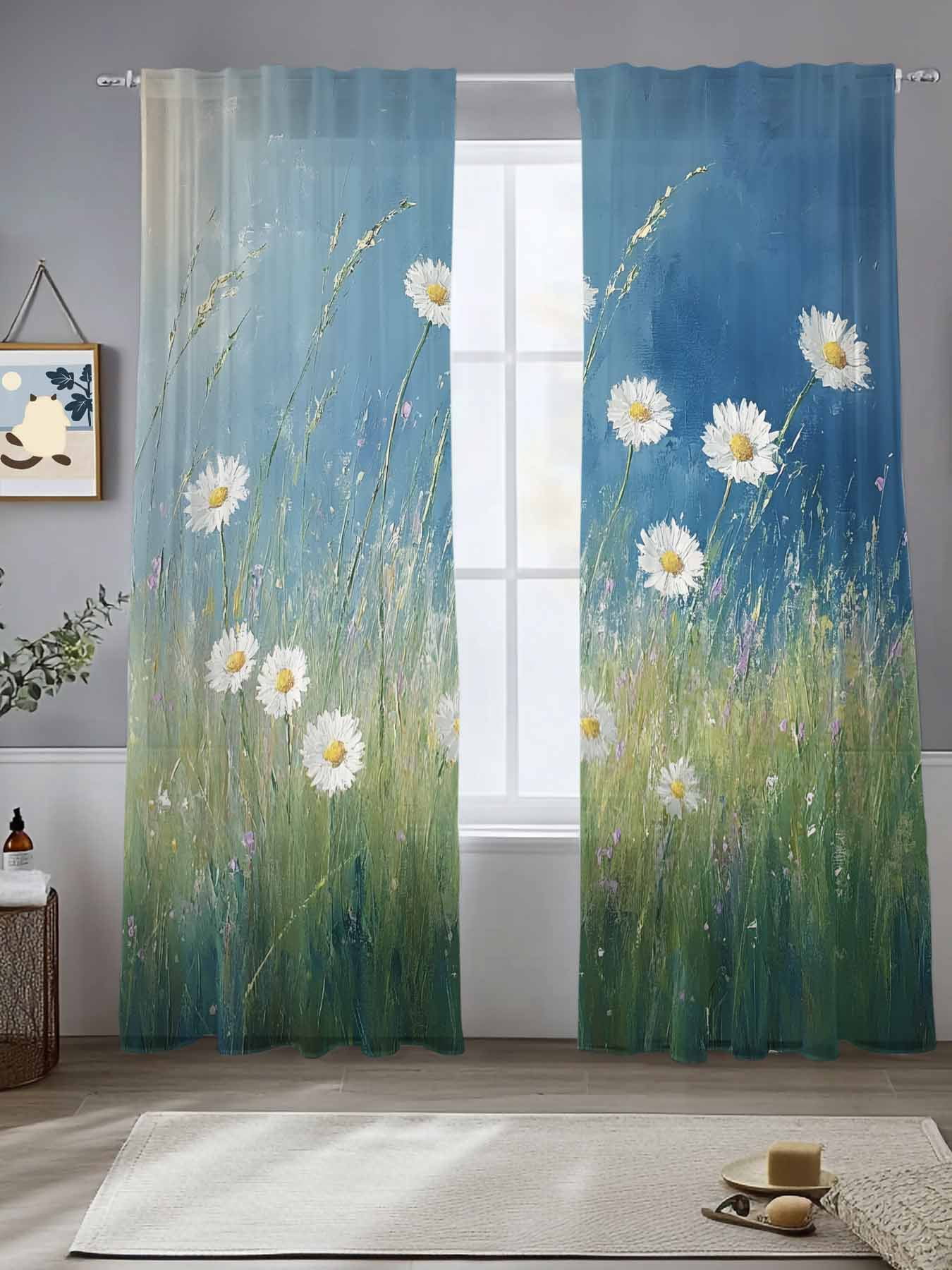 Spring Floral Sheer Curtains for Living Room Bedroom Modern Oil ...