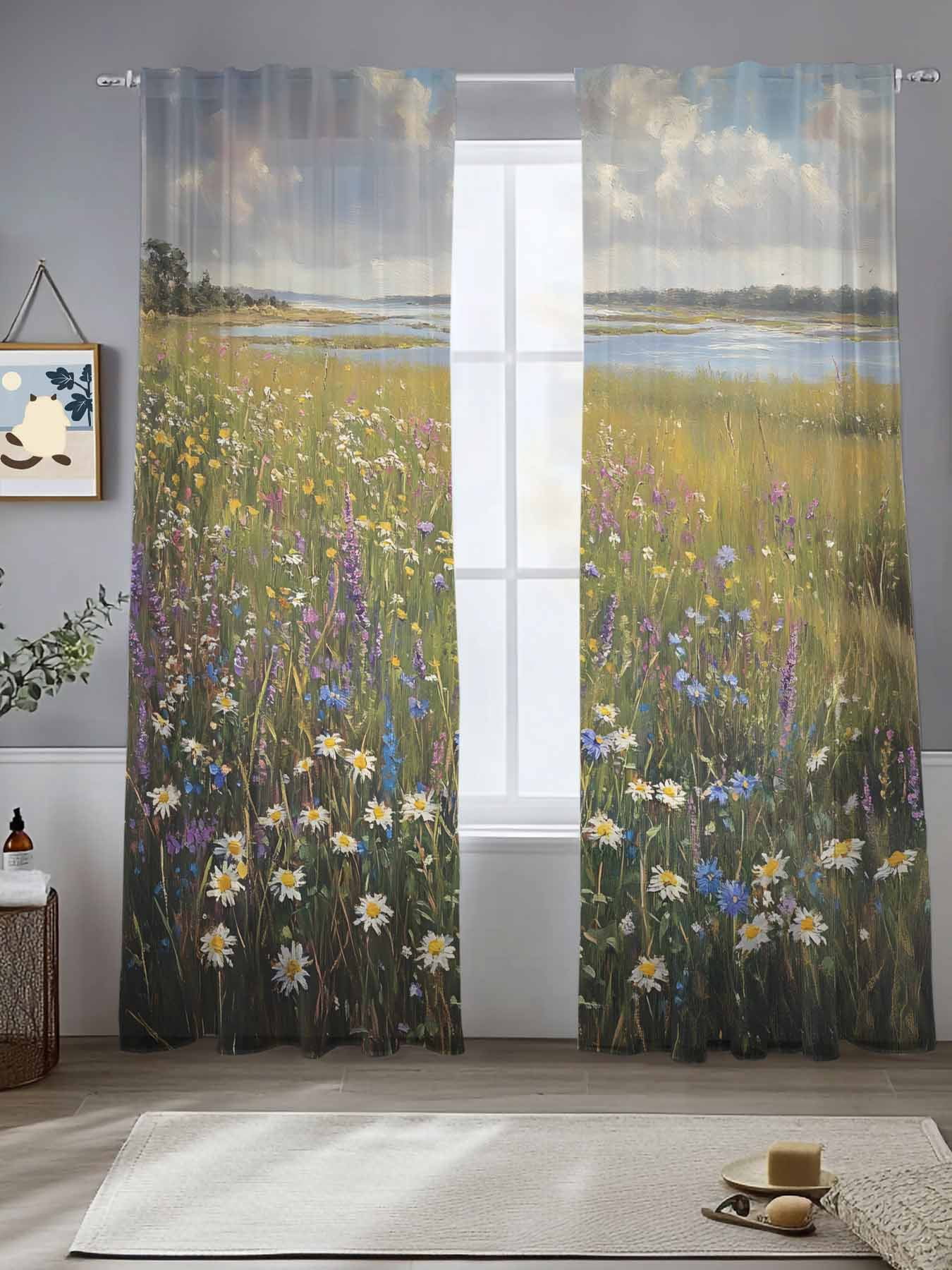 Spring Floral Sheer Curtains for Living Room Bedroom Modern Oil ...