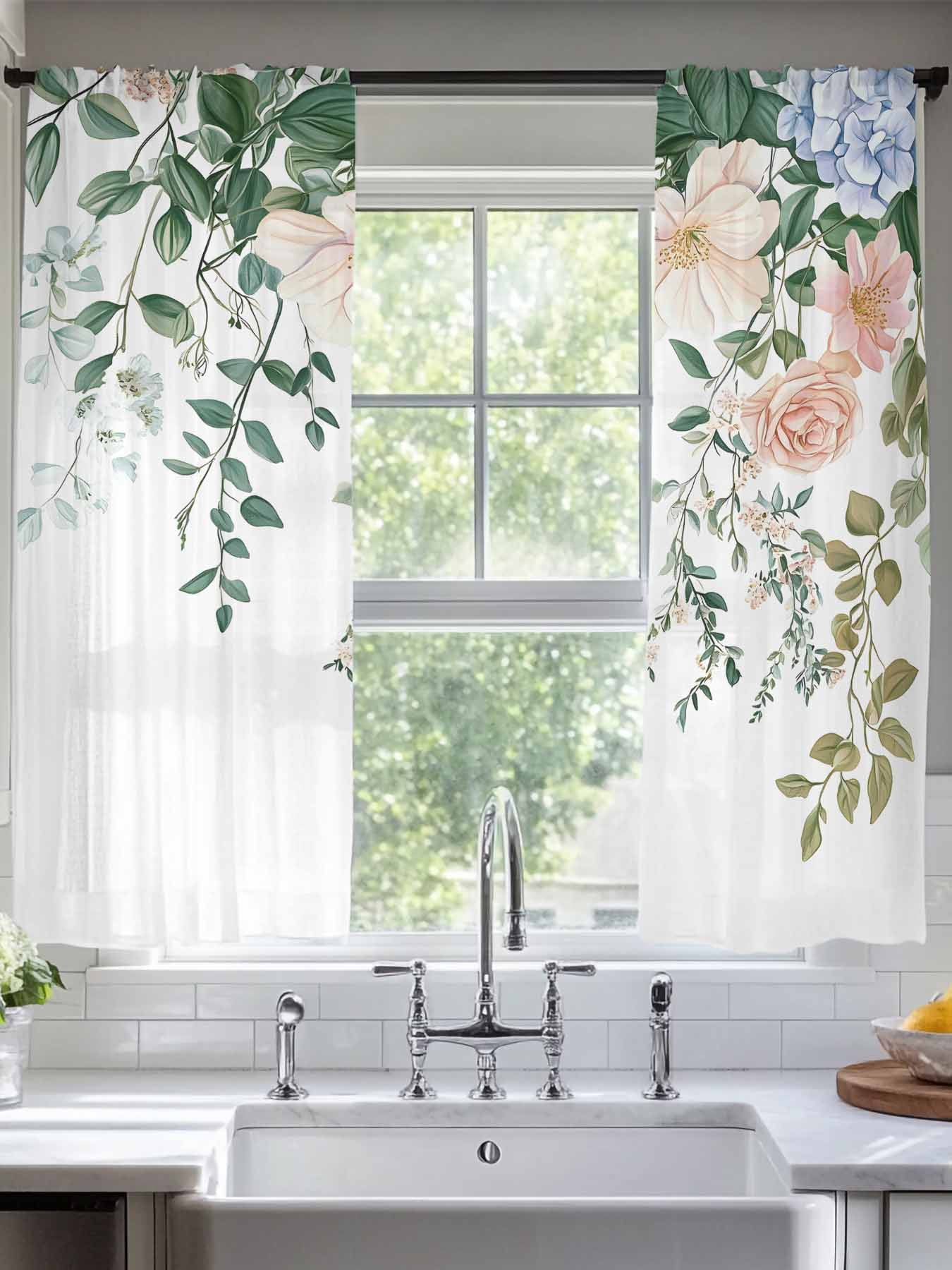 Spring Floral Sheer Curtains for Living Room Bedroom Vintage Botanical ...