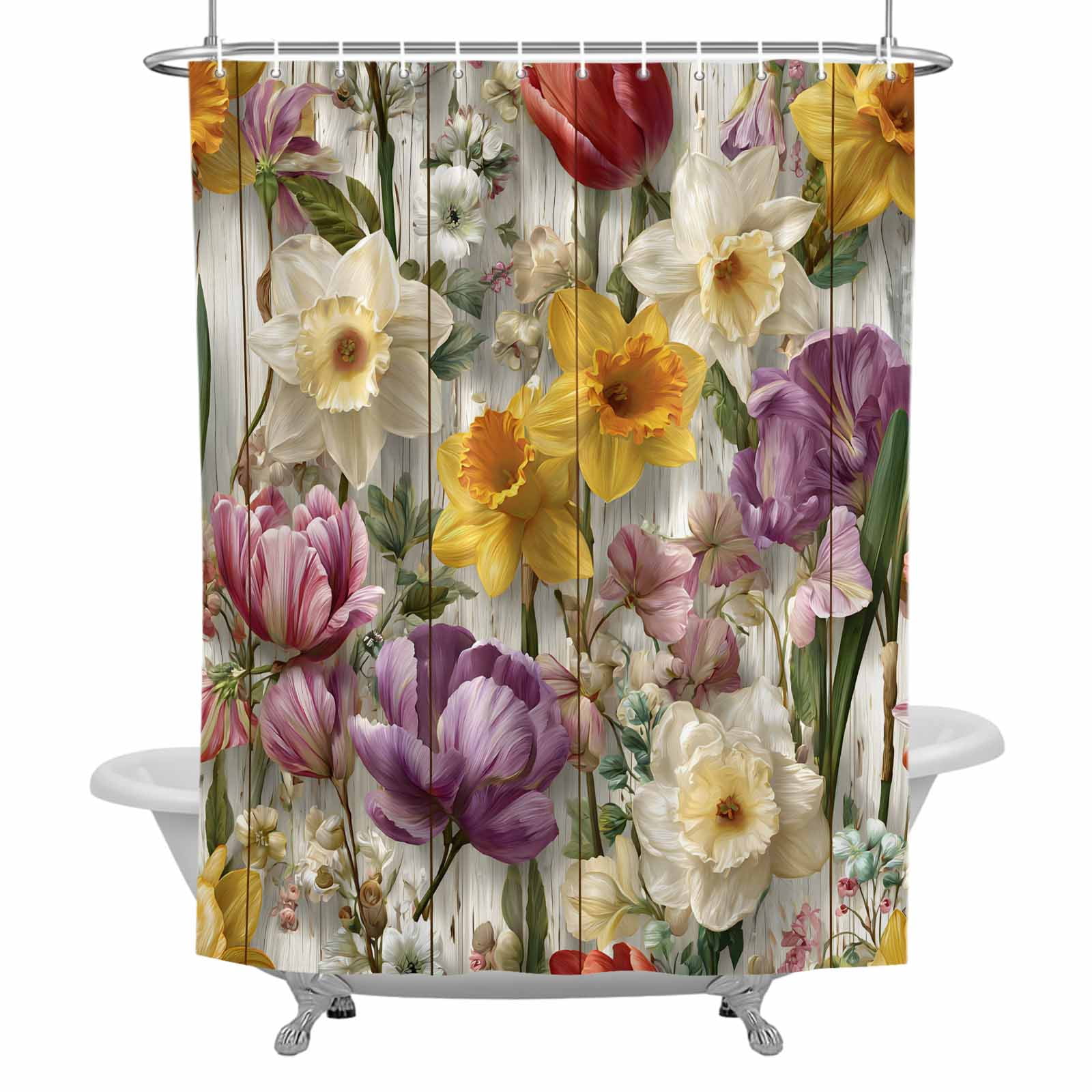 Spring Floral Shower Curtain for Bathroom, Colorful Country Flowers ...