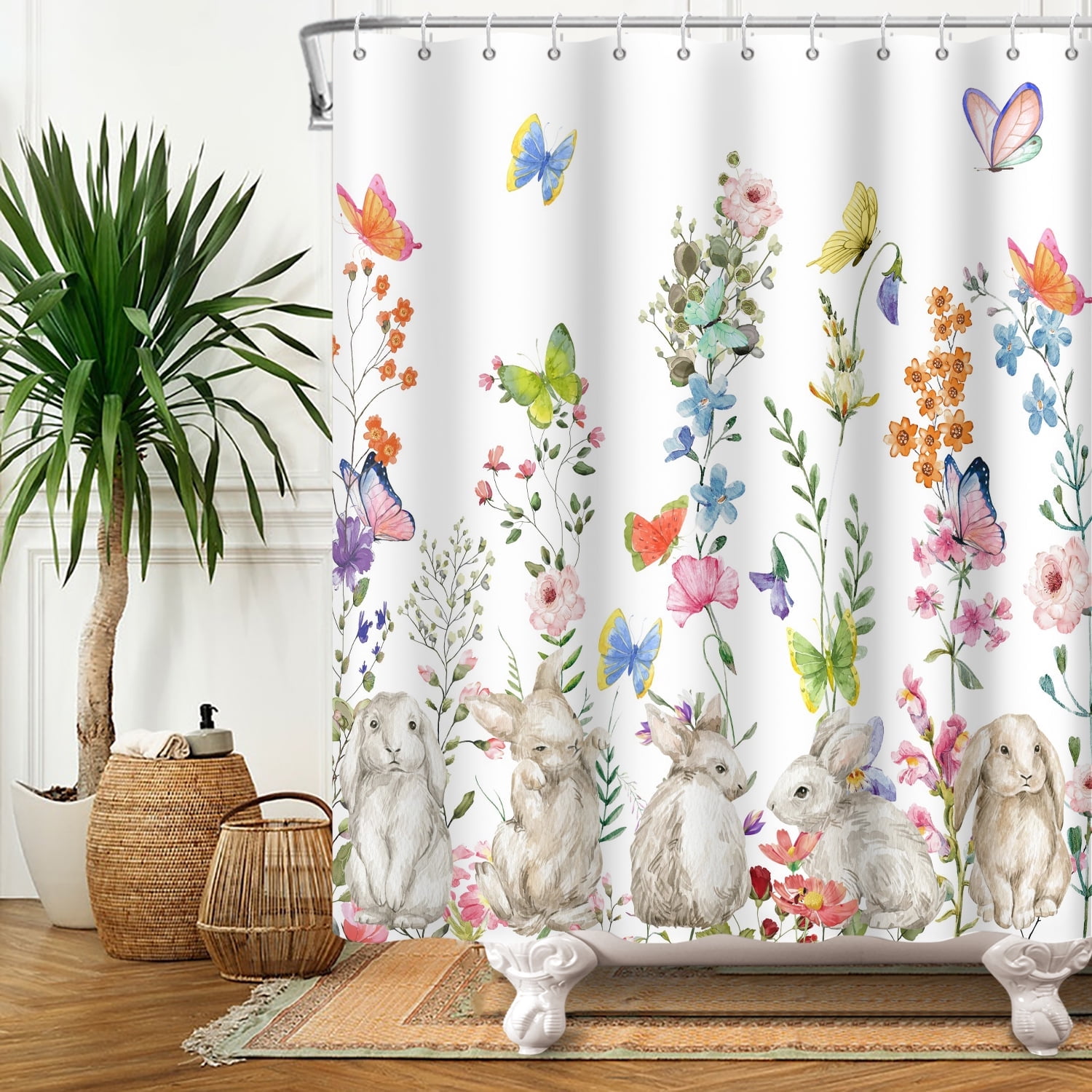 Spring Floral Shower Curtain Easter Bathroom Curtain Flowers with ...