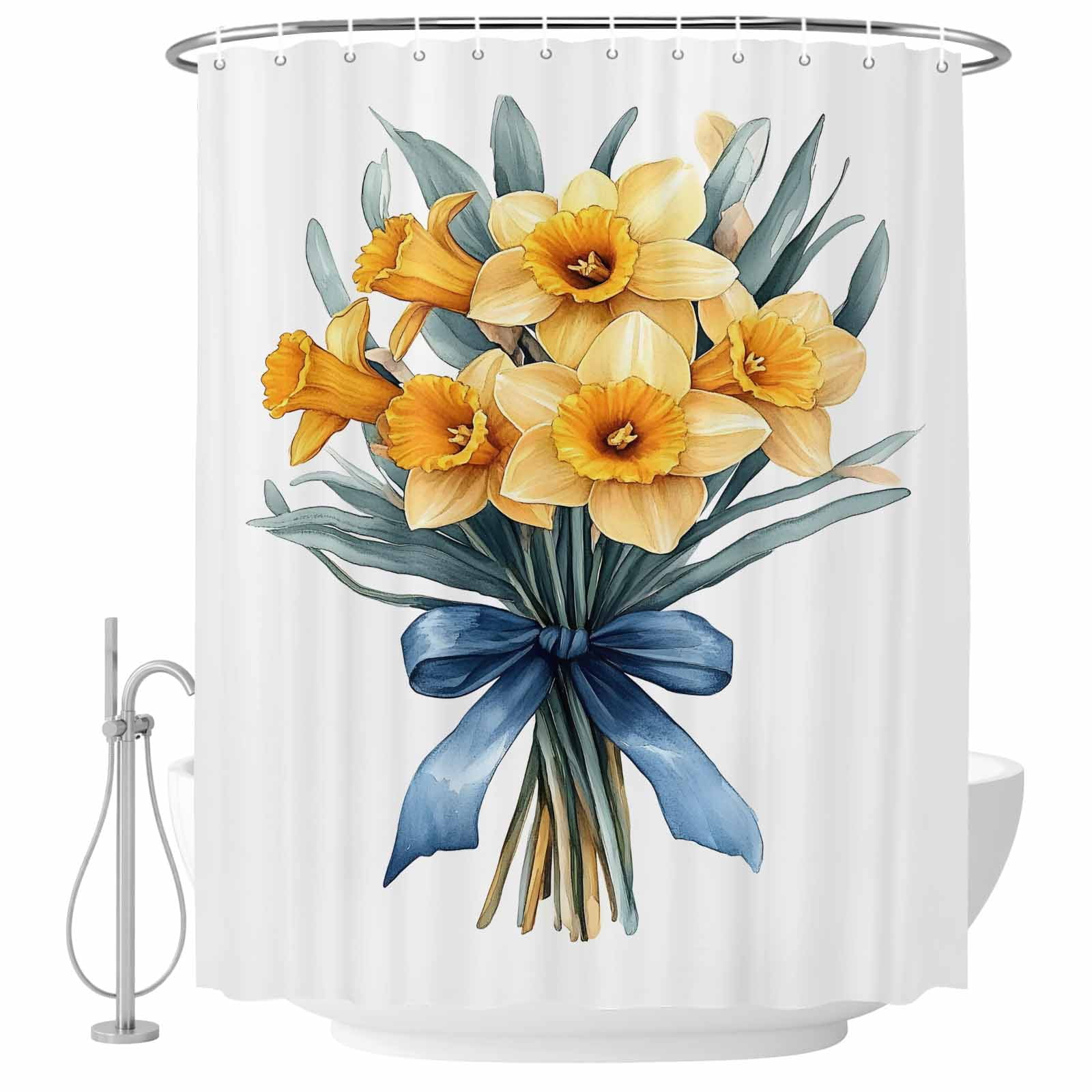 Spring Floral Shower Curtain Set - 72" x 78" Washable Bathtub Curtain ...