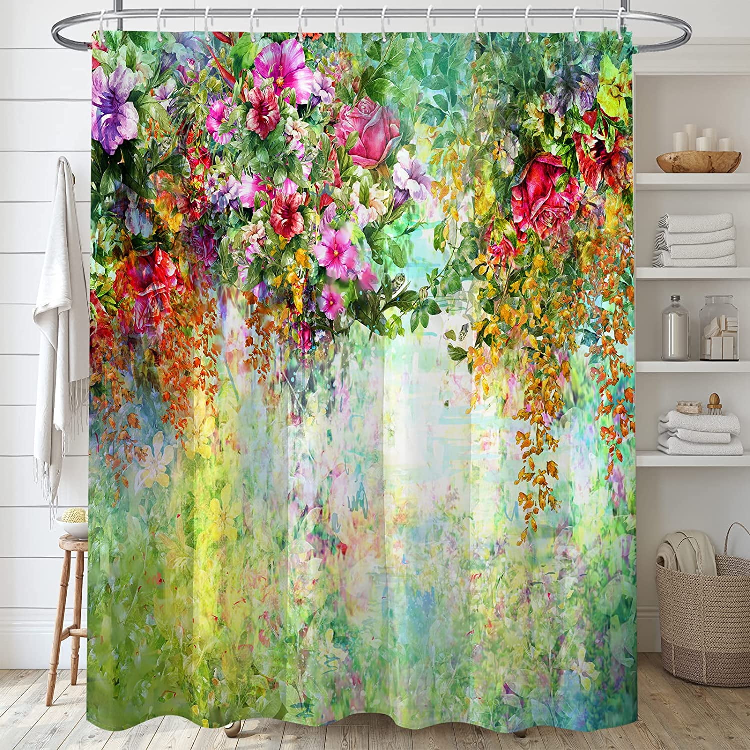 Spring Floral Shower Curtain Sets,Tropical Plants Flowers Bathroom ...