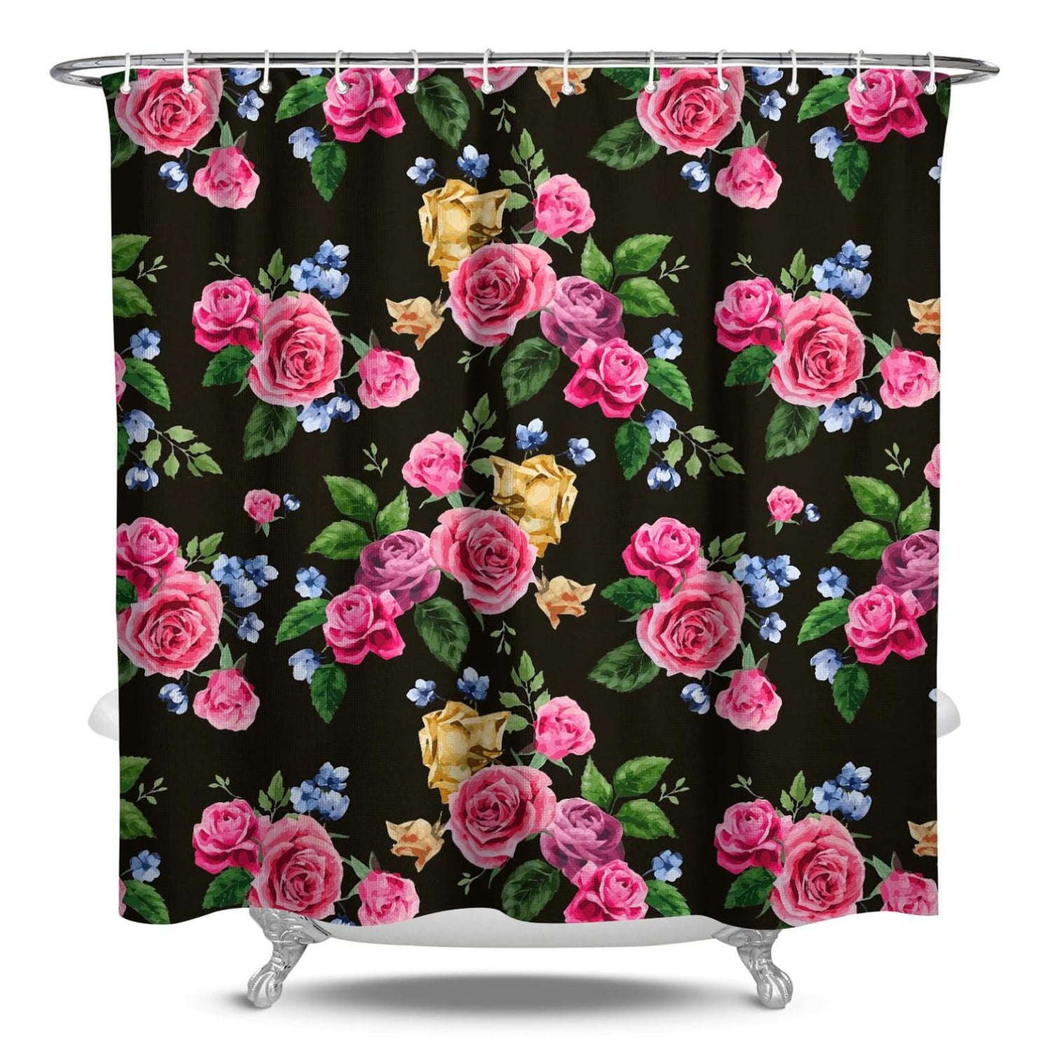 Spring Floral Shower Curtain, Summer Bloom Waterproof Bath Drape 84x72 ...