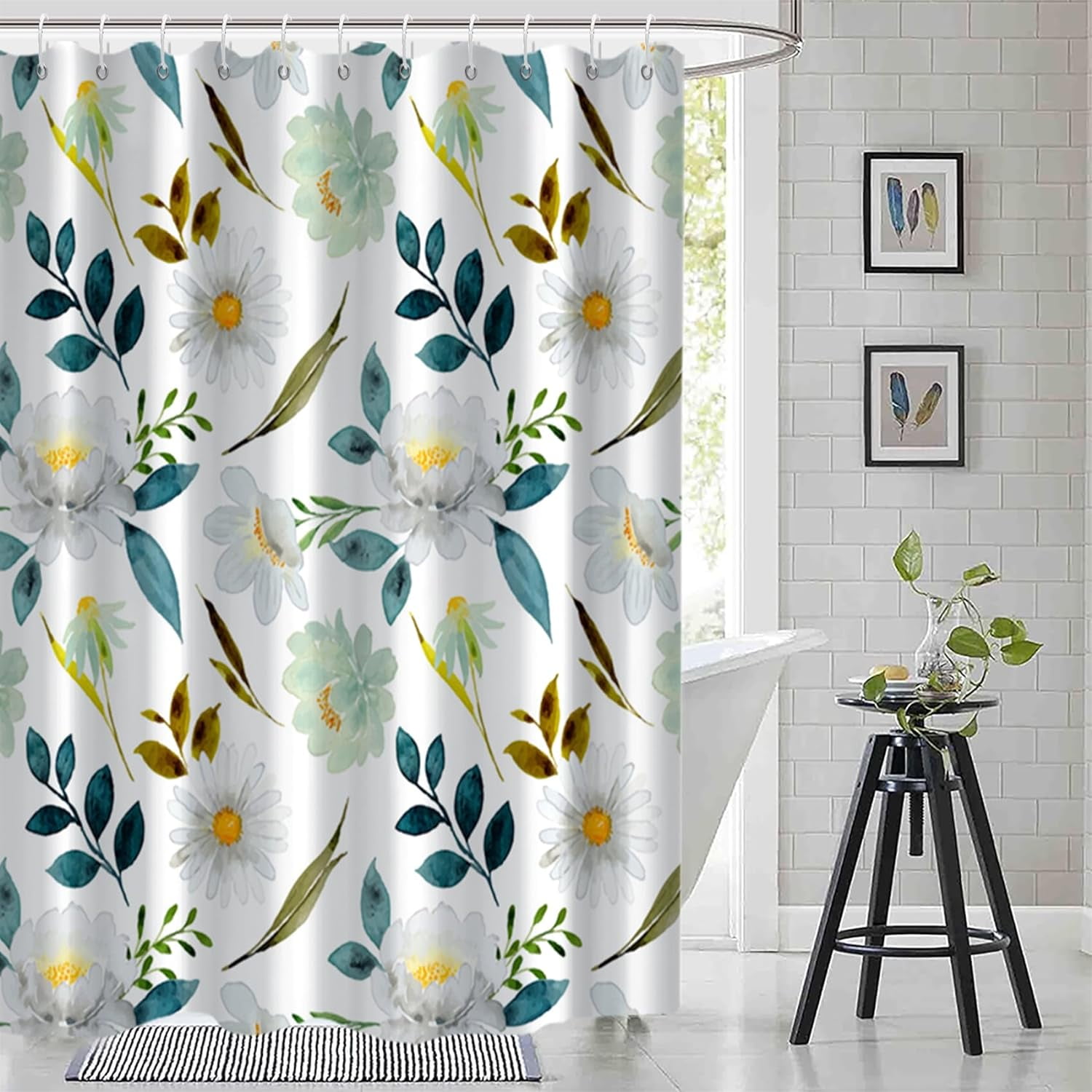 Spring Floral Shower Curtain, Watercolor Daisy Shower Curtain for ...