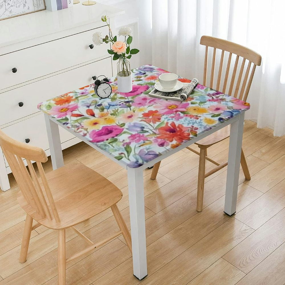 Spring Floral Square Fitted Tablecloth with Elastic Edge Flower Card ...