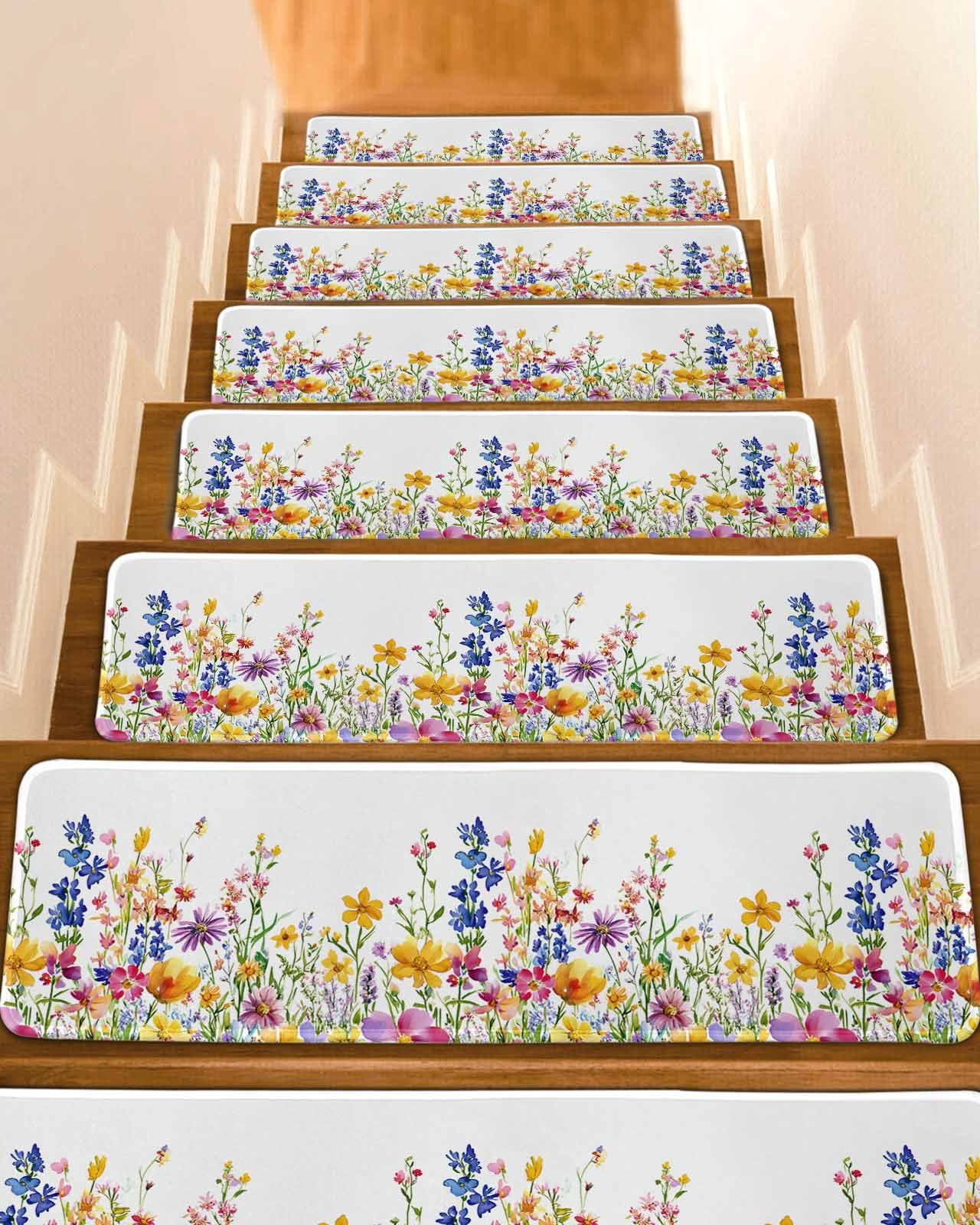 Spring Floral Stair Treads Non Slip Runners Rugs, 15 Pcs Carpet for ...