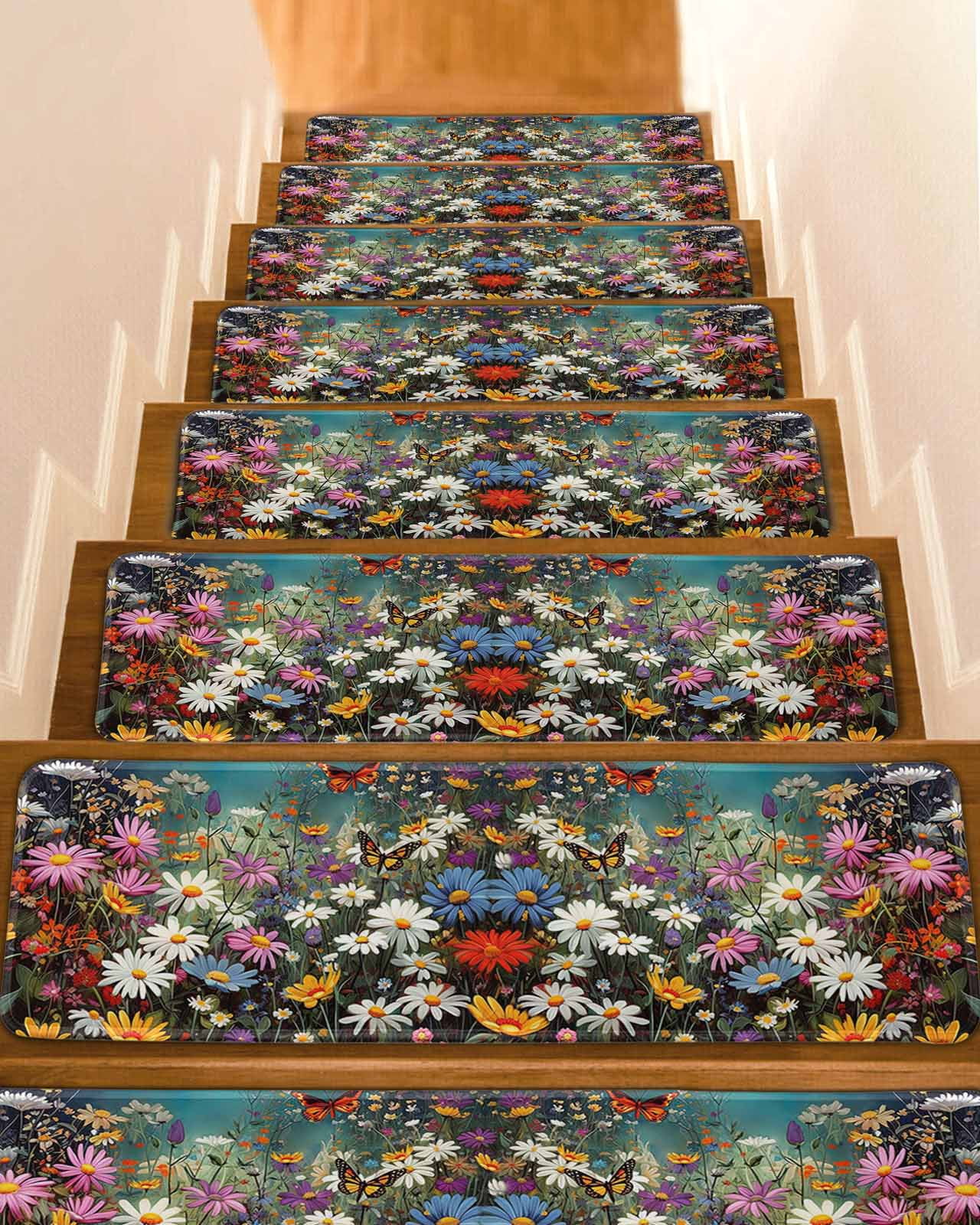 Spring Floral Stair Treads for Wooden Steps Indoor Runner Rug Carpet ...
