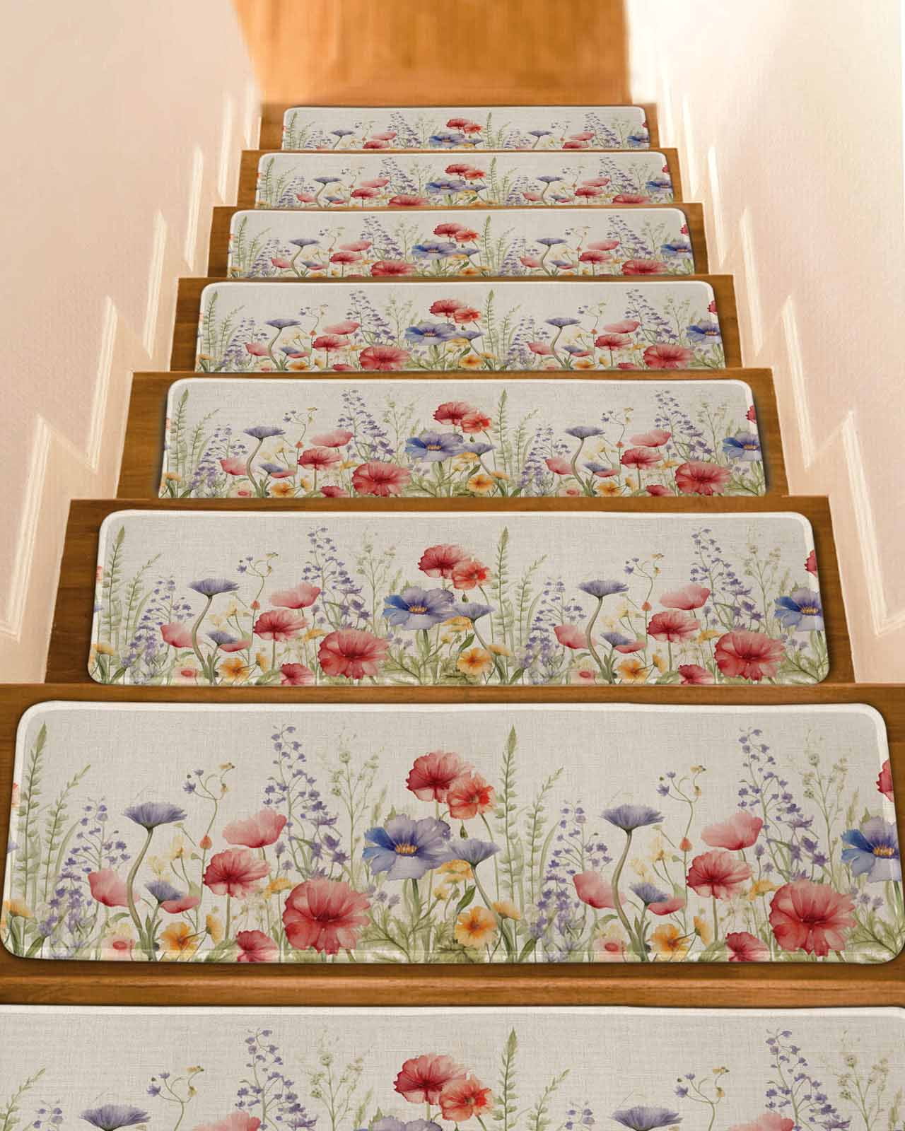 Spring Floral Stair Treads for Wooden Steps Indoor Runner Rug Carpet ...