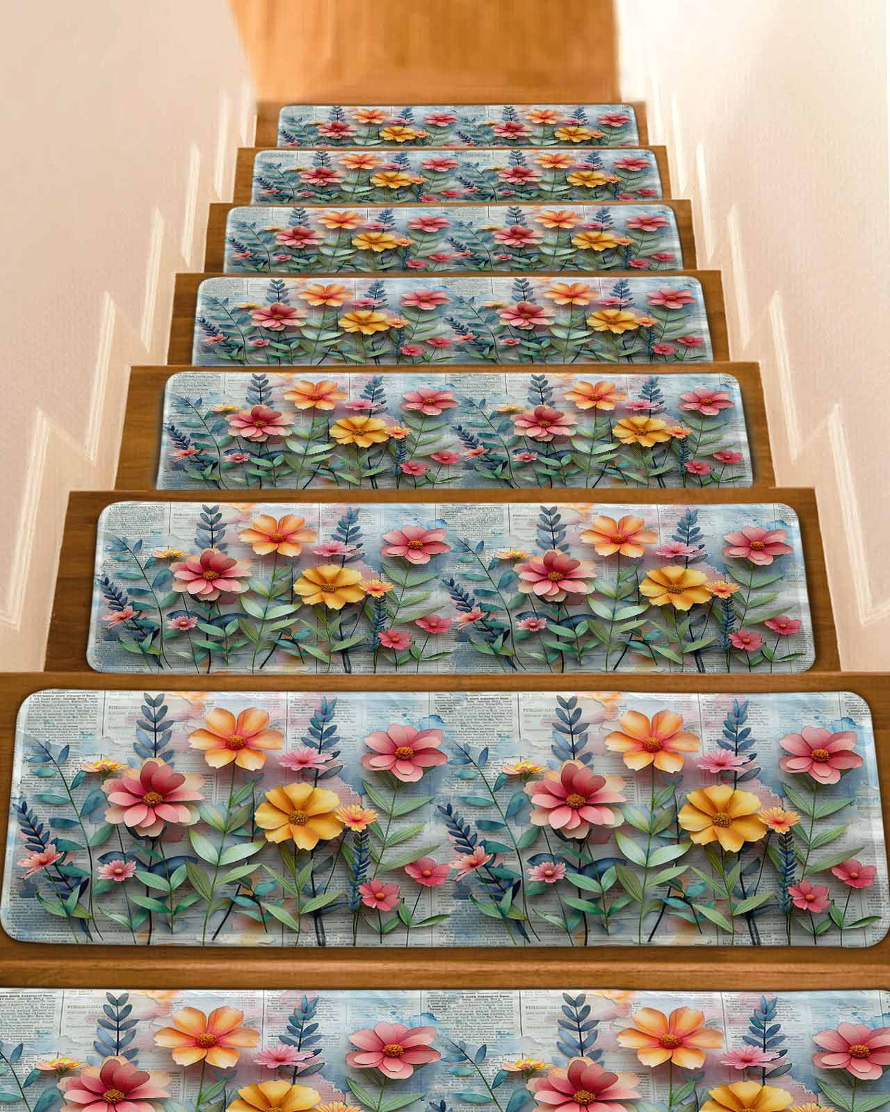 Spring Floral Stair Treads for Wooden Steps Indoor Runner Rug Carpet ...