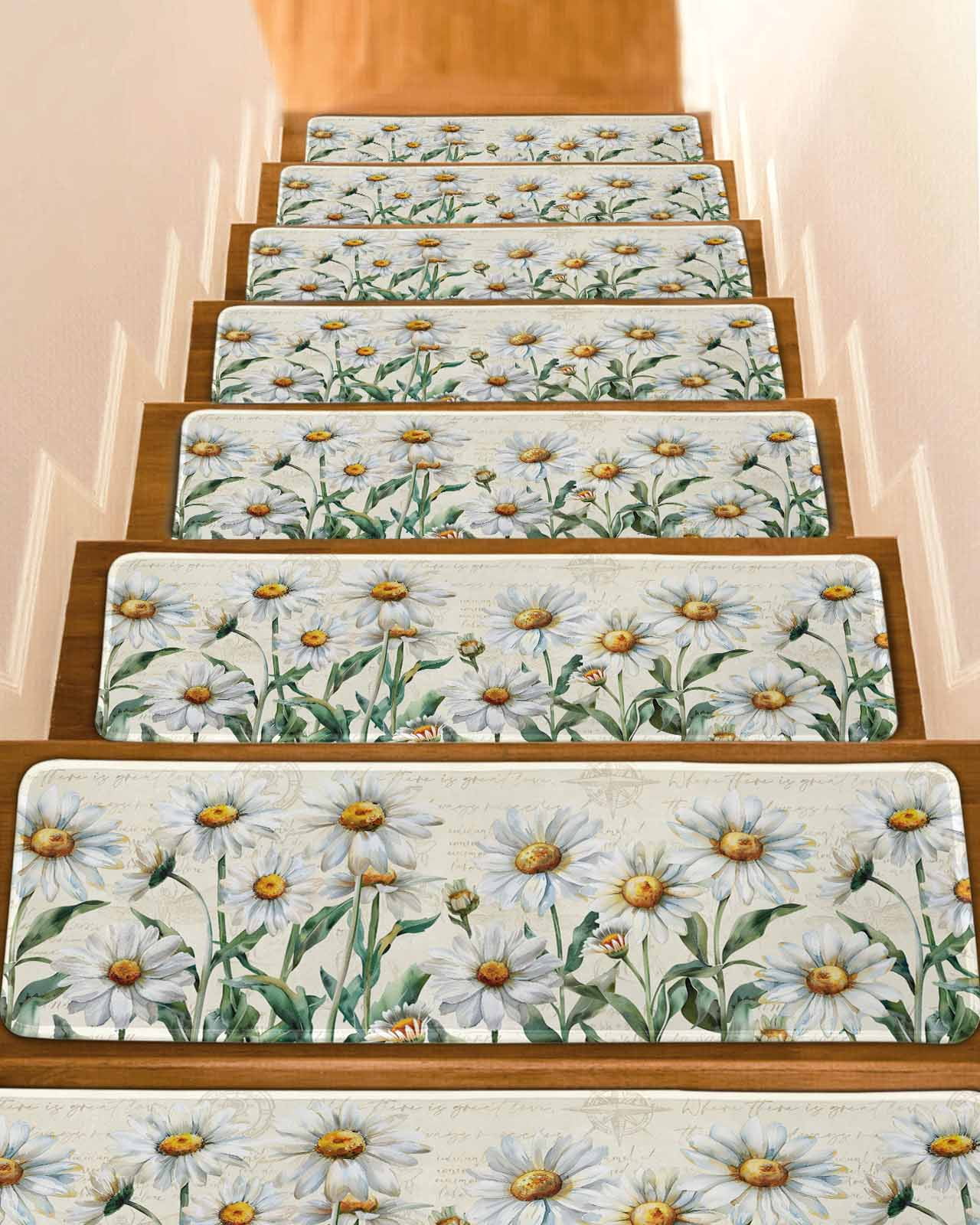 Spring Floral Stair Treads for Wooden Steps Indoor Runner Rug Carpet ...