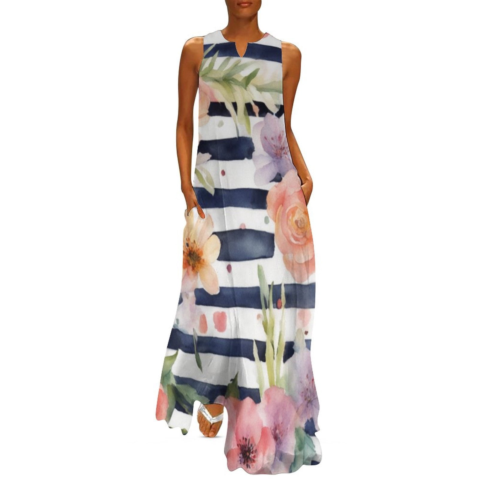 Spring Floral Stripes Long Dress Luxury Woman Evening Dress Long Veiled ...