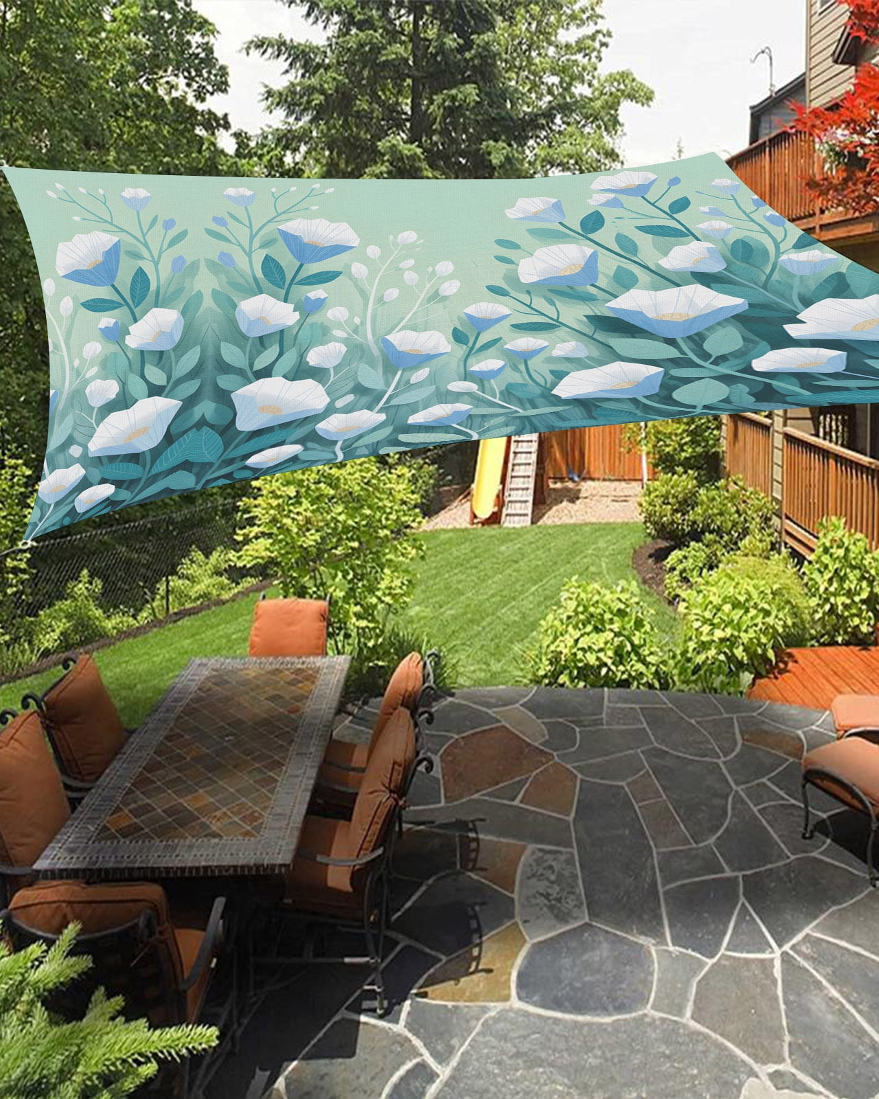 Spring Floral Sun Shade Sail 6.5'X10' Rustic Boho White Wildflowers ...