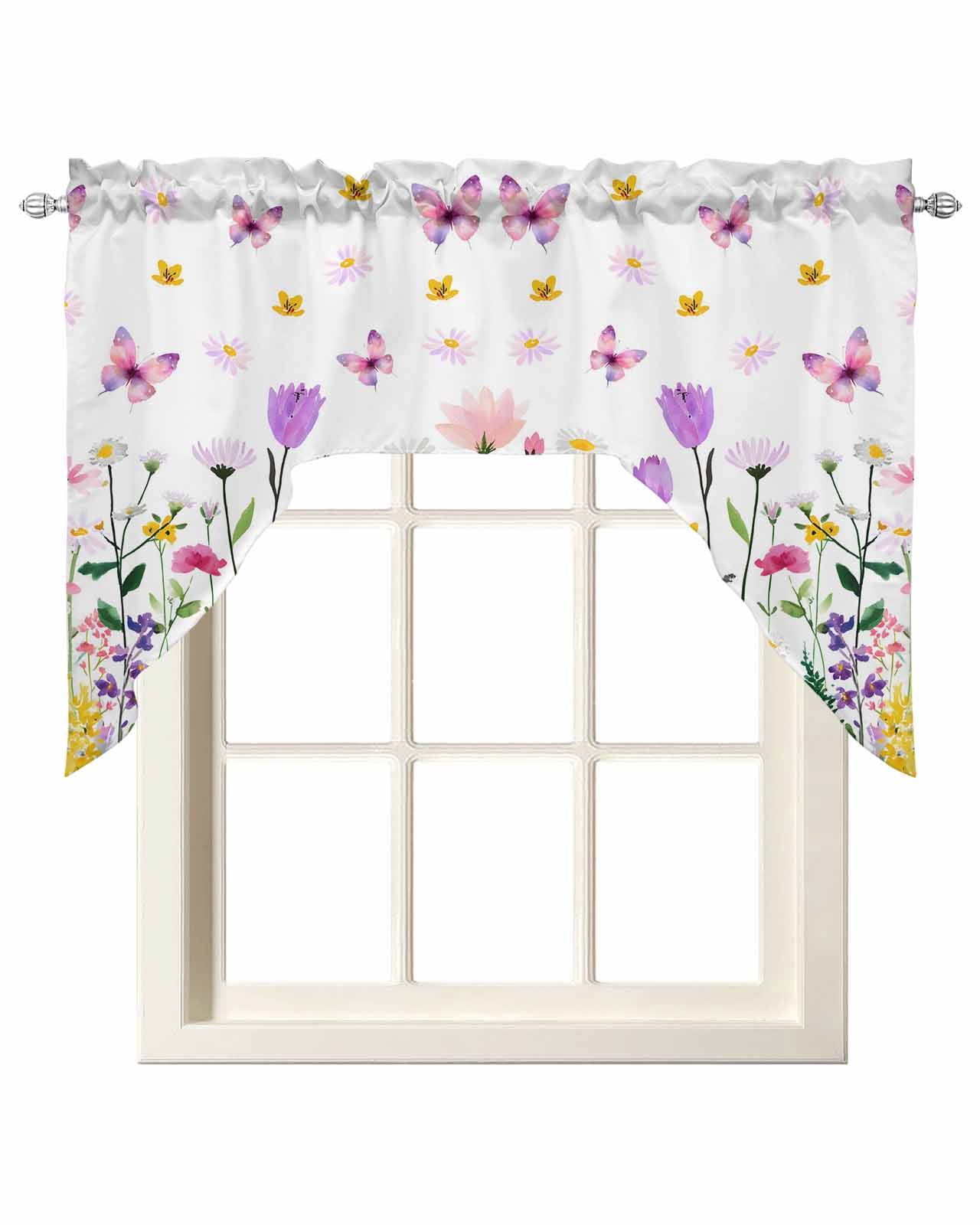 Spring Floral Swag Valances for Windows, Small Curtains Drapes ...
