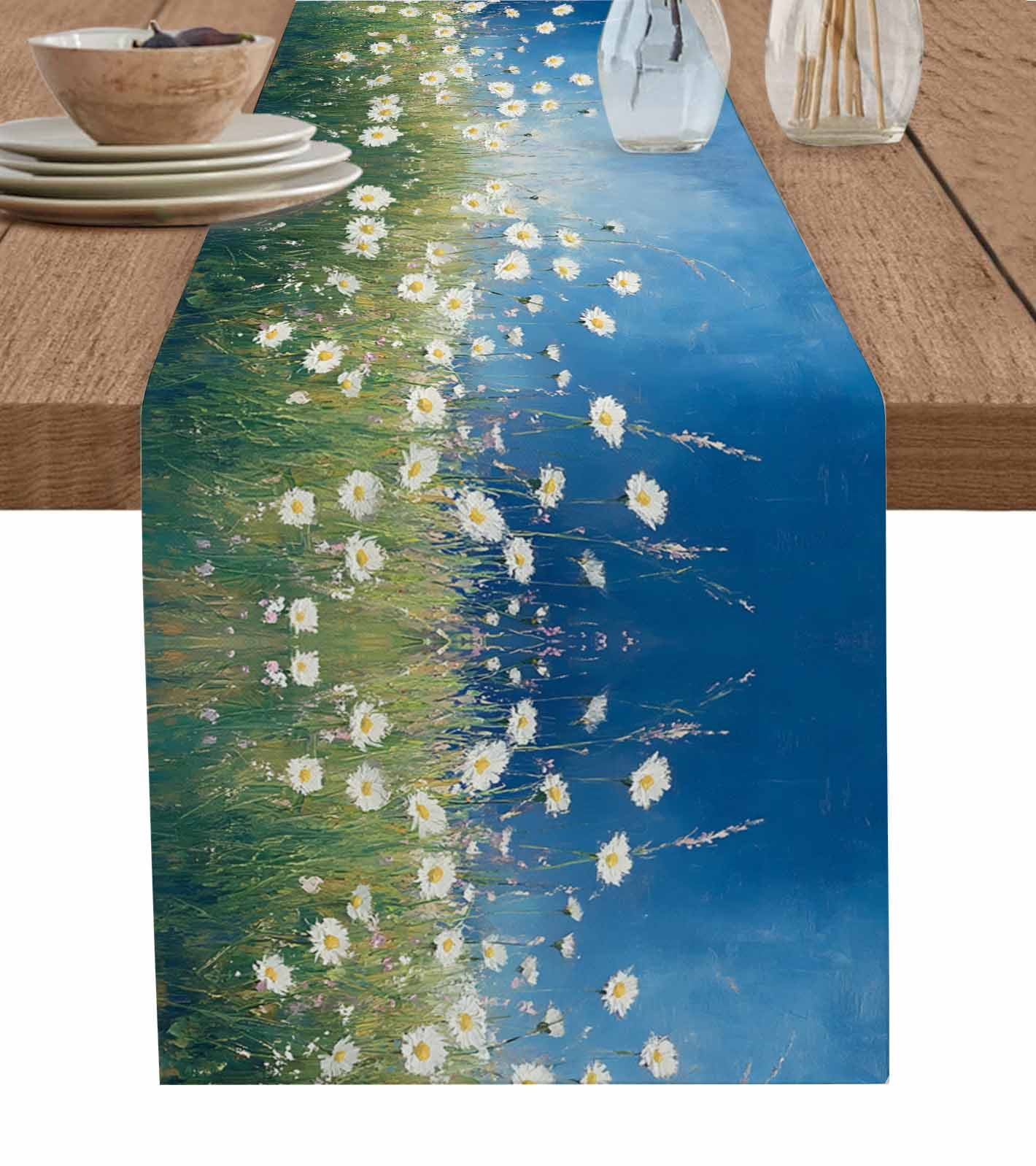 Spring Floral Table Runner - 108 Inch Long, Kitchen Dining Table Runner ...